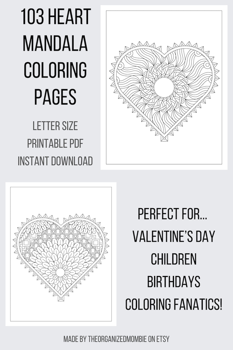103 Heart Mandala Coloring Pages Valentine Coloring Valentine Printable ...