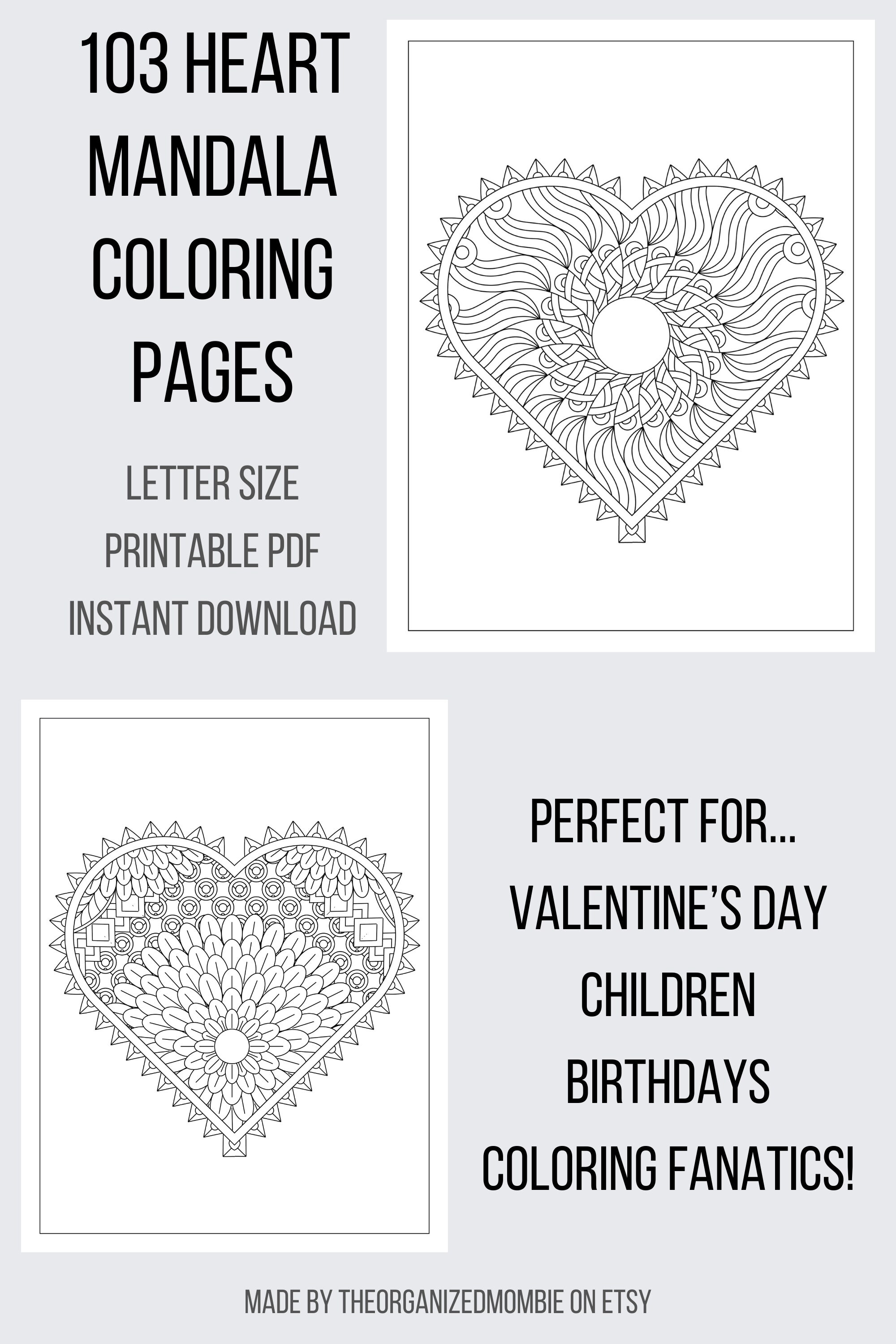 103 Heart Mandala Coloring Pages Valentine Coloring Valentine Printable ...