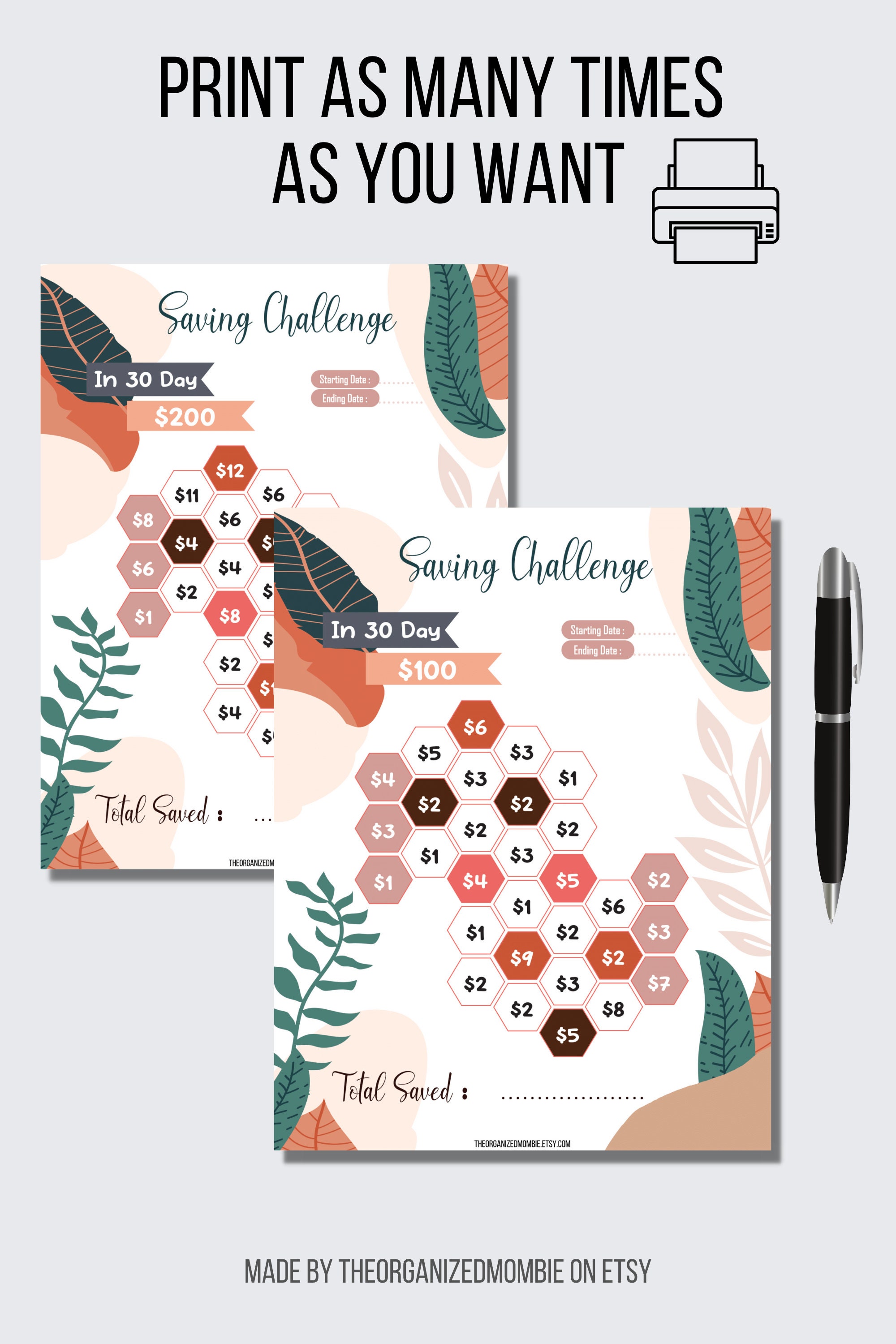 Savings Challenge Printable Savings Challenge Bundle Letter Sized ...