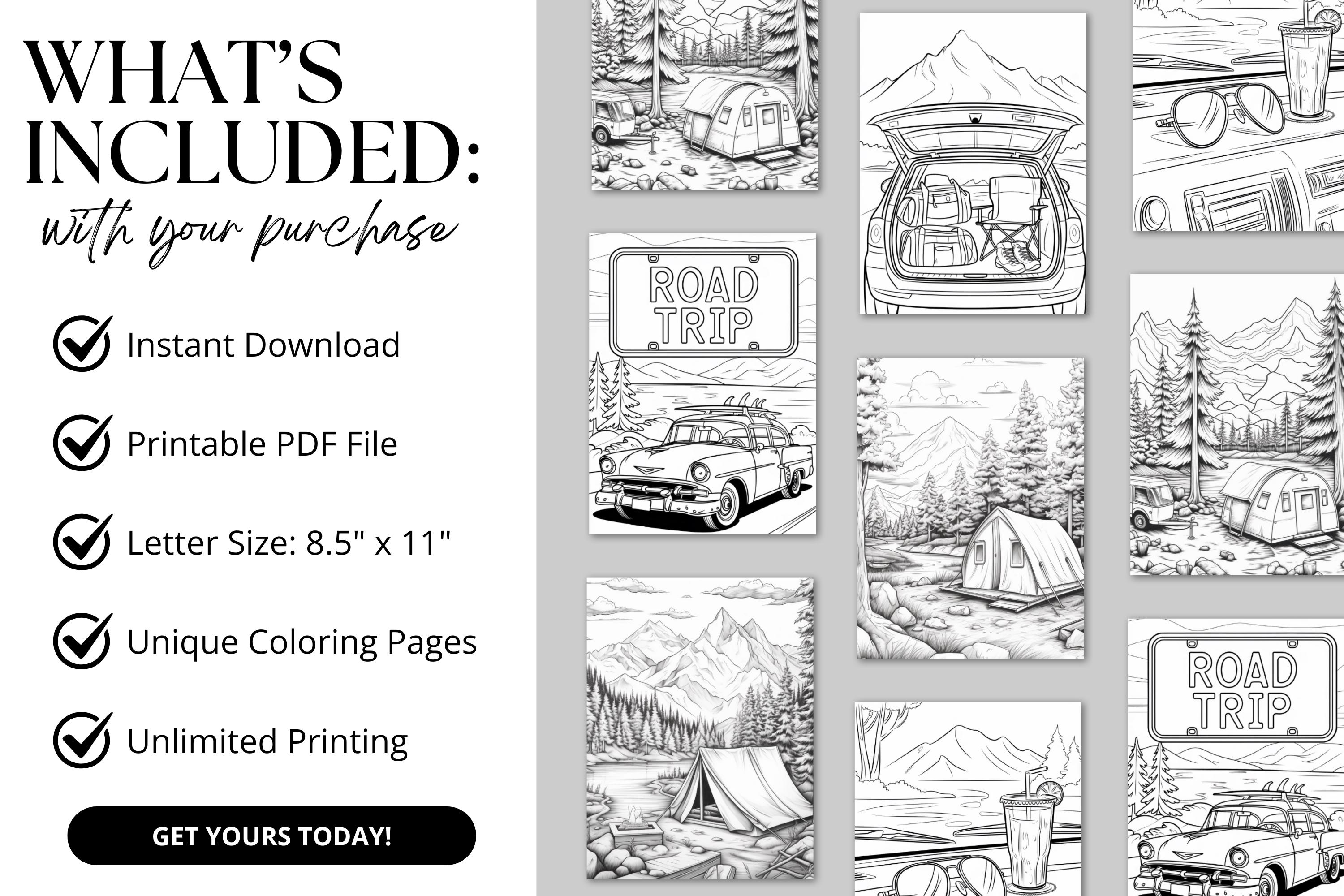 70 Camping Road Trip Coloring Pages Instant Download Camping Coloring ...