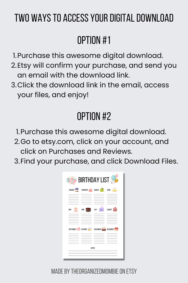 Birthday Tracker Printable Birthday Planner Birthday Reminder Birthday ...