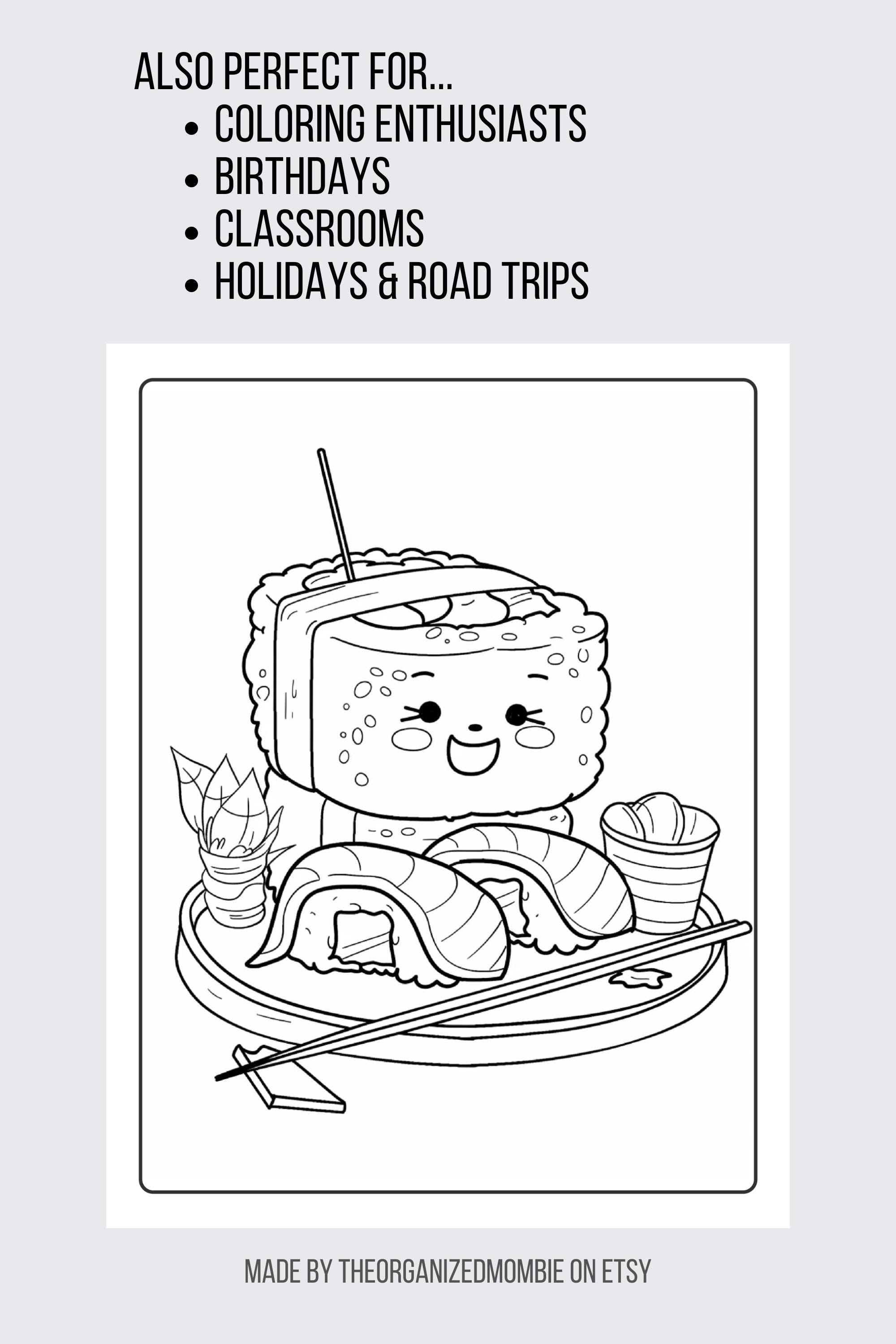83 Sushi Coloring Pages Instant Download Kawaii Food Coloring Pages ...