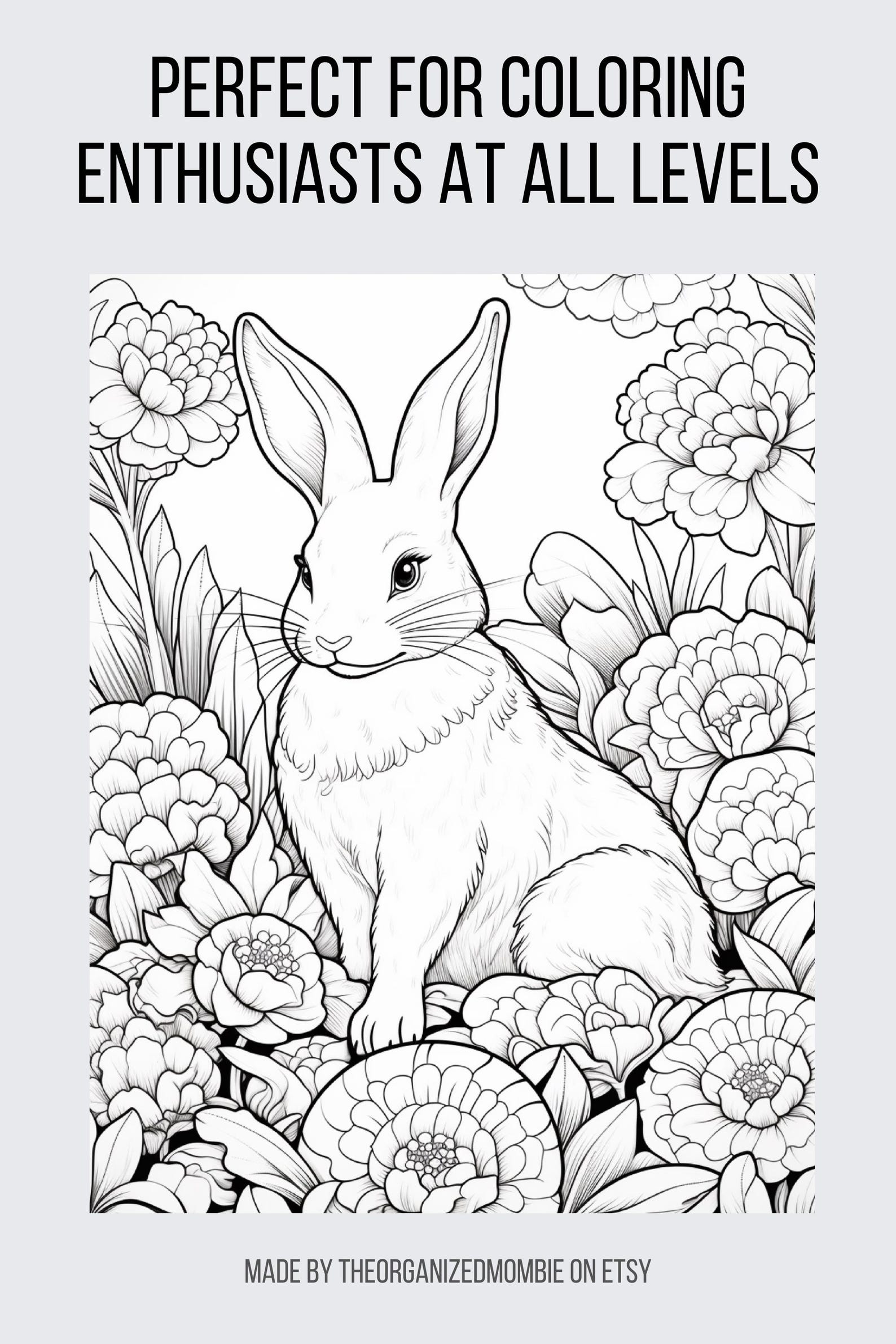 Printable Easter Bunny Coloring Pages Spring Kids Detailed Bunny Flower ...