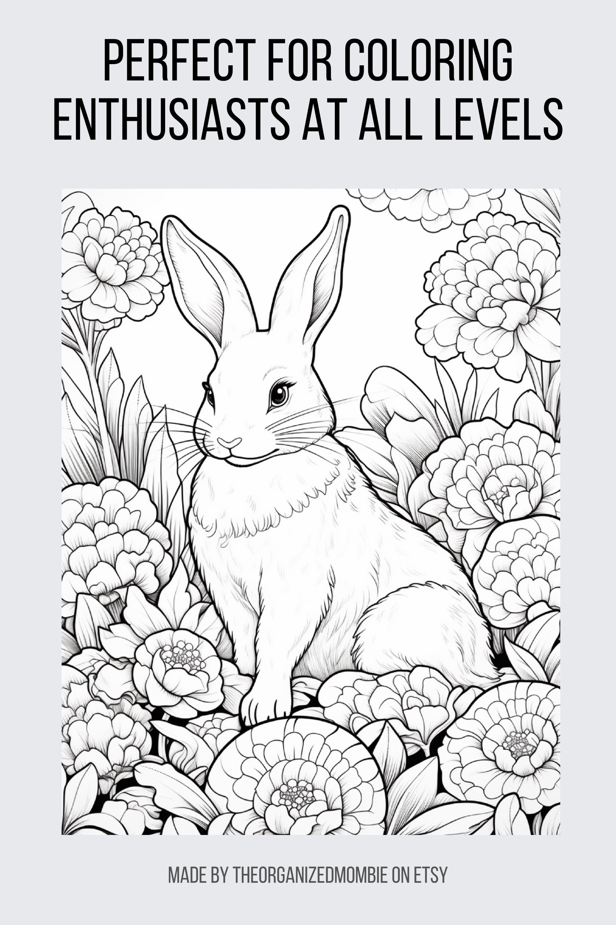 Printable Easter Bunny Coloring Pages Spring Kids Detailed Bunny Flower ...