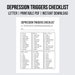 Depression Triggers Checklist Mental Health Self Care Checklist ...