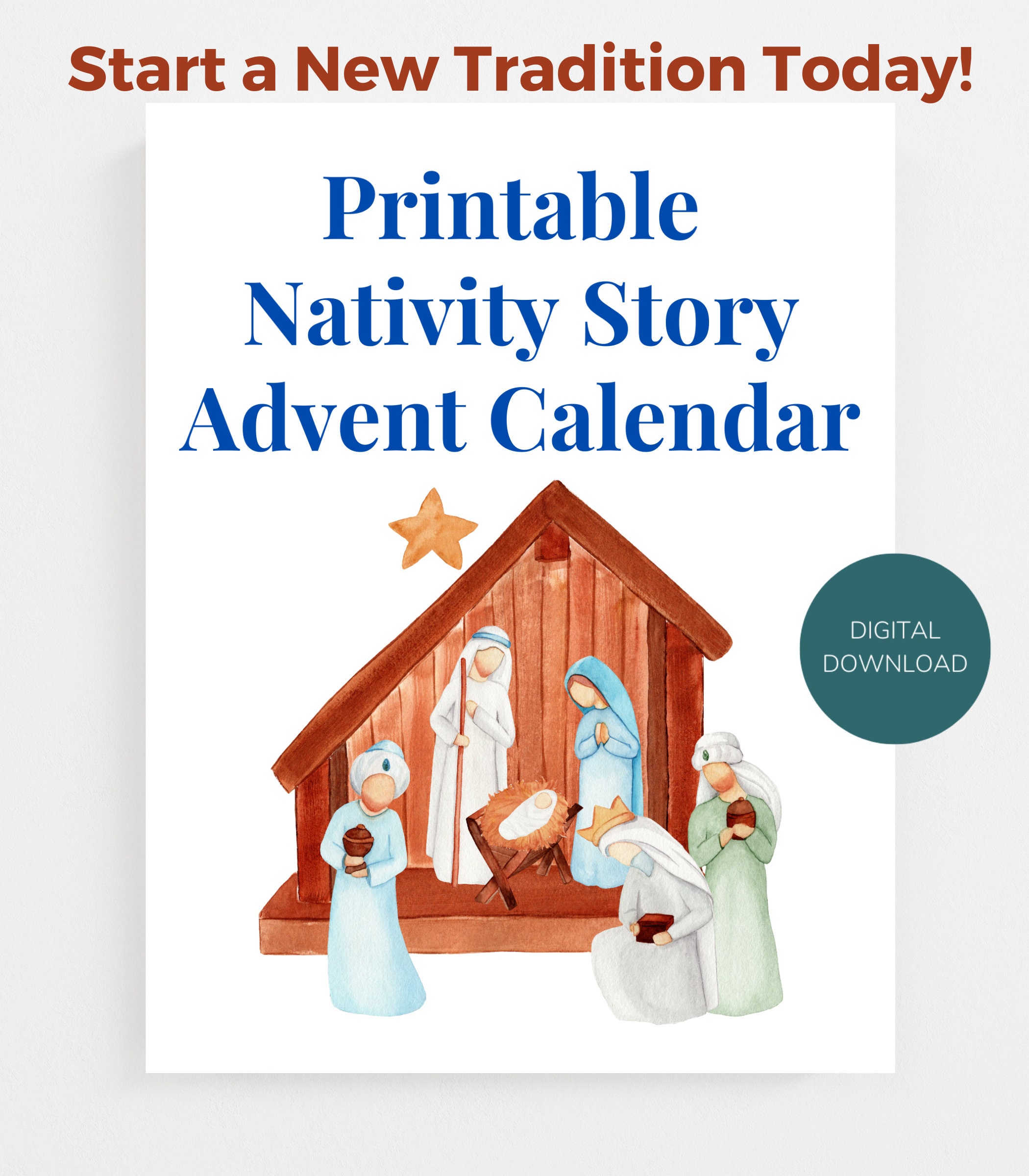 Advent Calendar Nativity Story Printable Instant Download Jesus is King ...