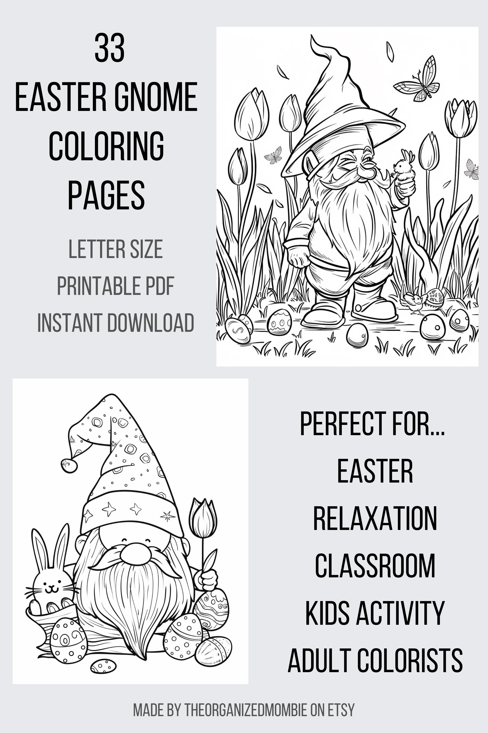 Printable Easter Gnome Coloring Pages Kids Easter Gift Birthday Party ...