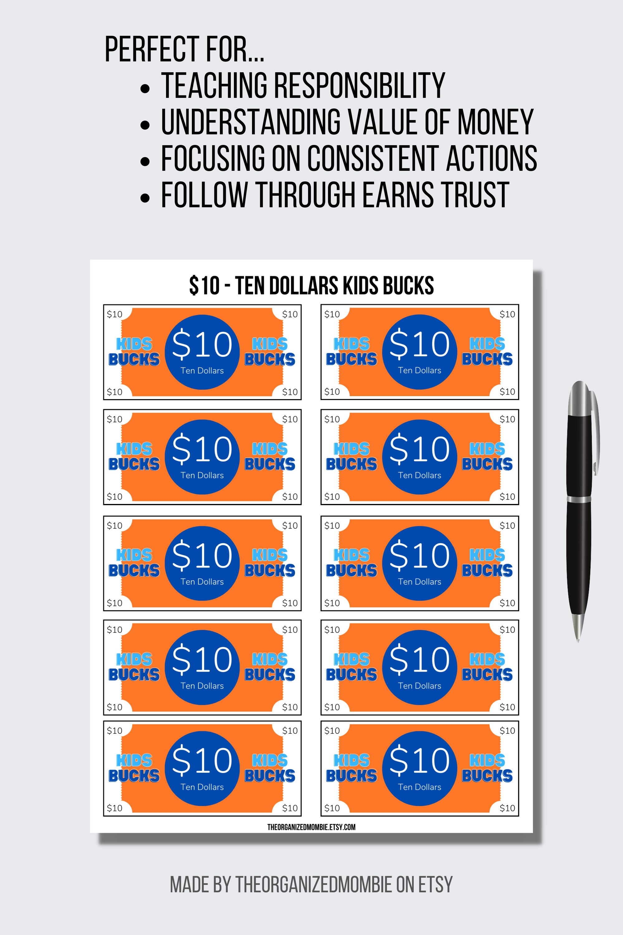 Behavior Bucks Printable Mom Bucks Kids Reward System Prints Kids ...