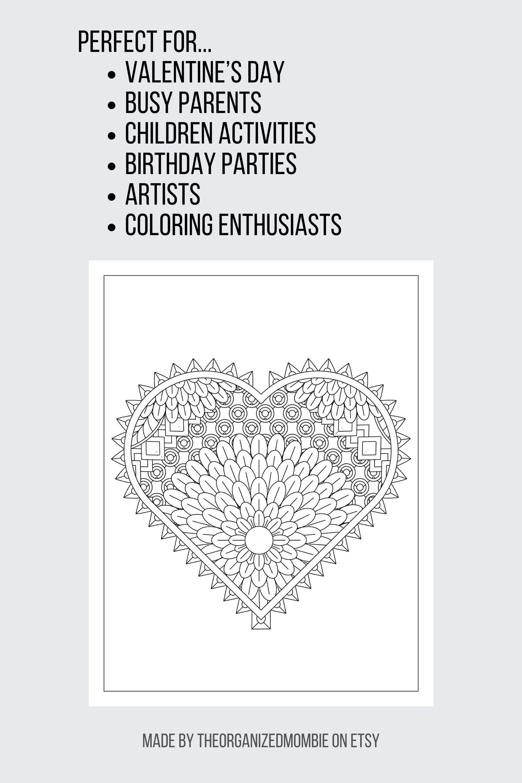 103 Heart Mandala Coloring Pages Valentine Coloring Valentine Printable ...