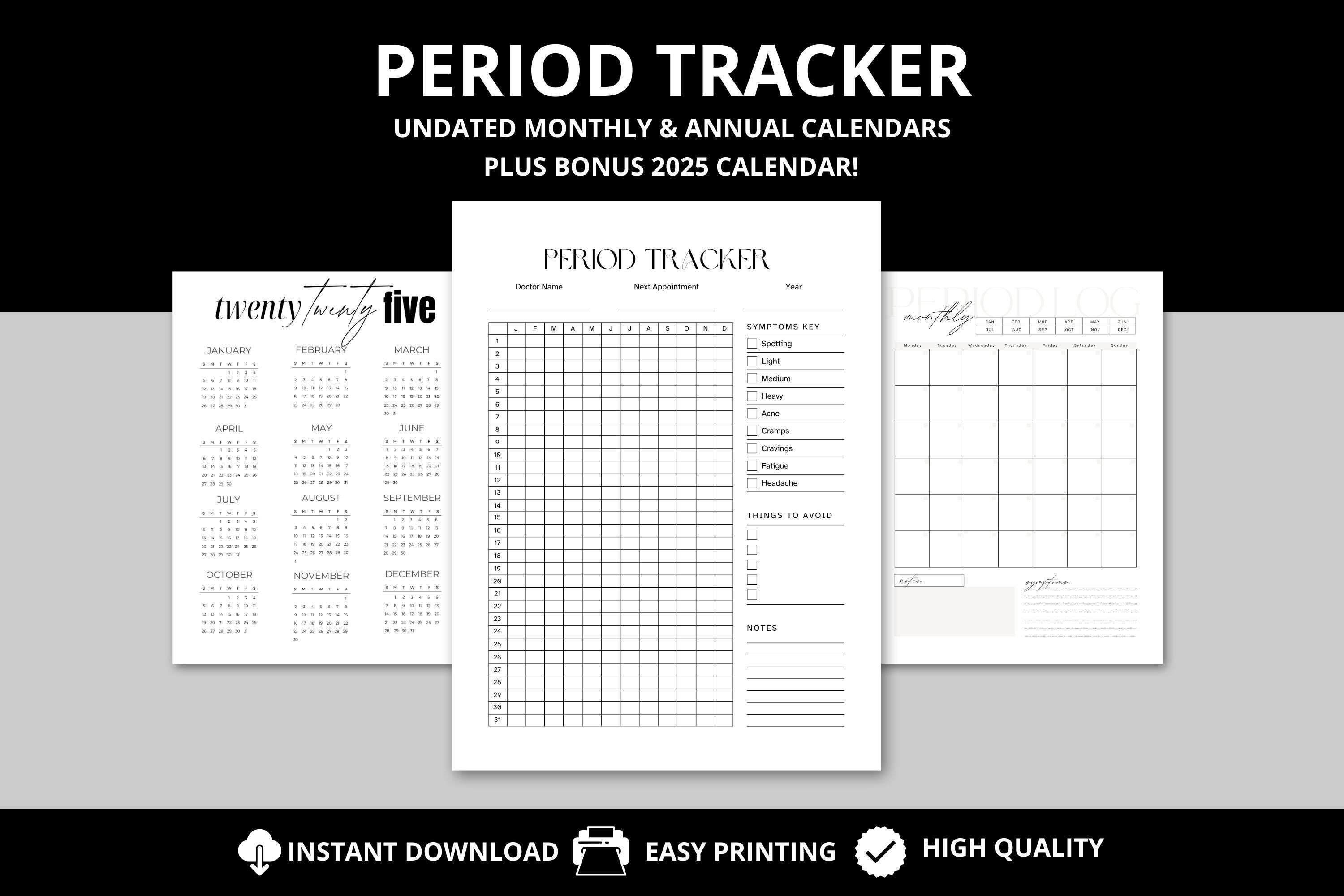 Period Tracker Instant Download Menstrual Tracker Fertility Ovulation ...