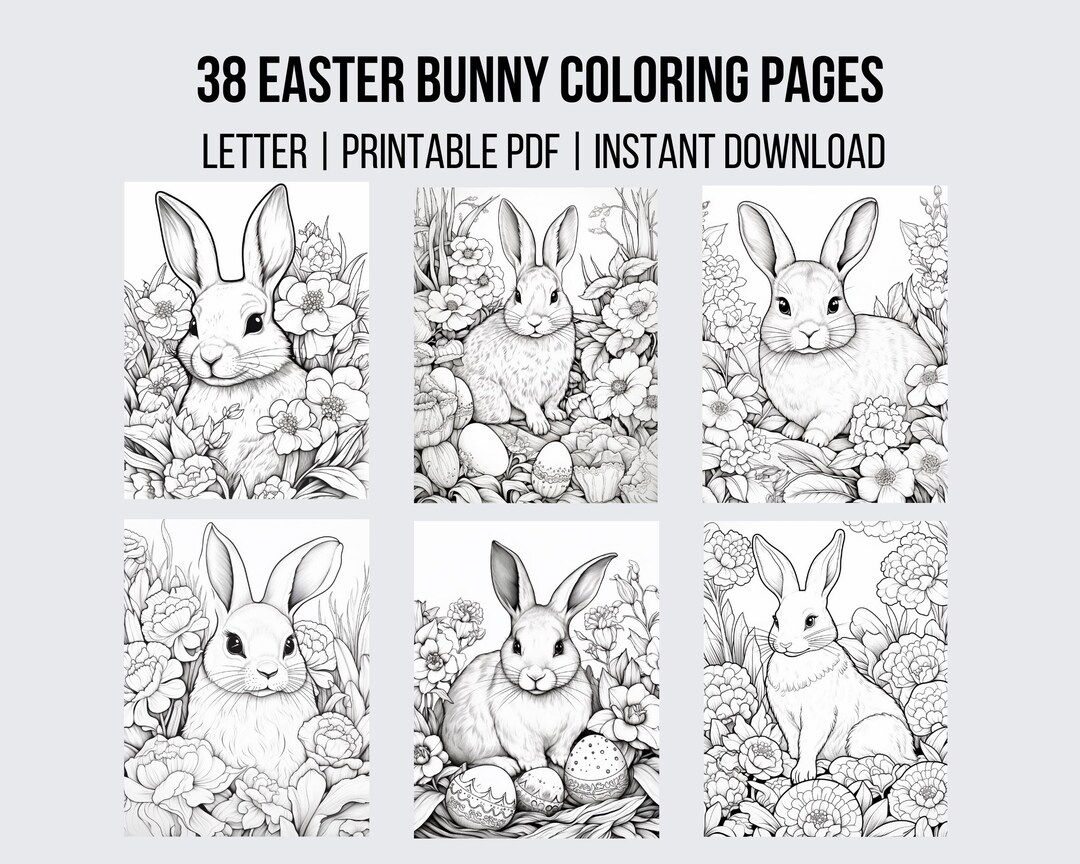 Printable Easter Bunny Coloring Pages Spring Kids Detailed Bunny Flower ...