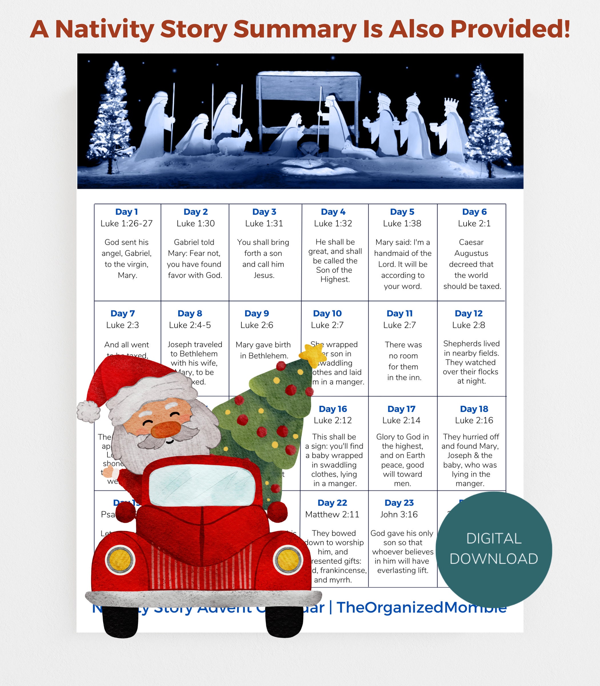 Advent Calendar Nativity Story Printable Instant Download Jesus is King ...