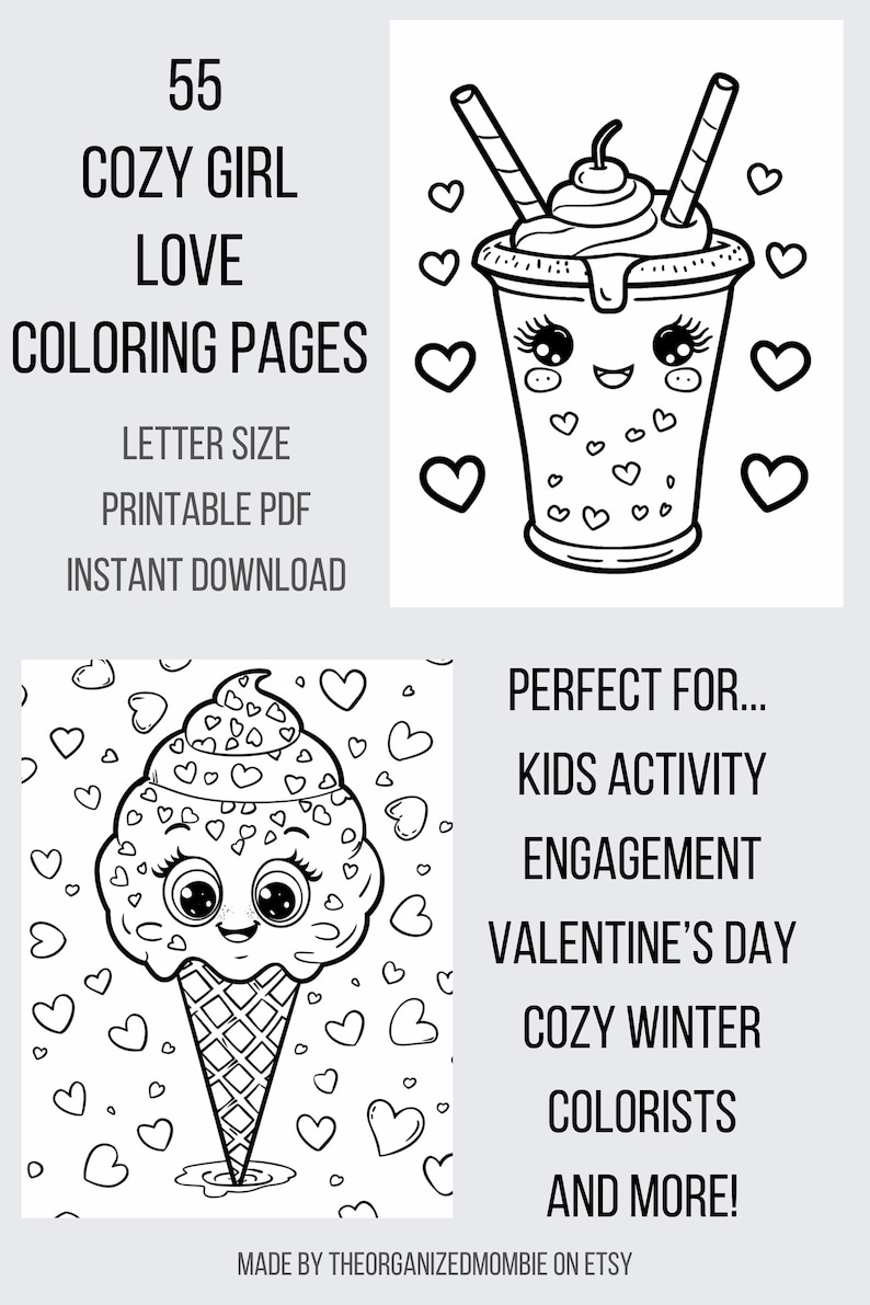 55 Cozy Girl Love Coloring Pages Instant Download Hearts Coloring Page ...