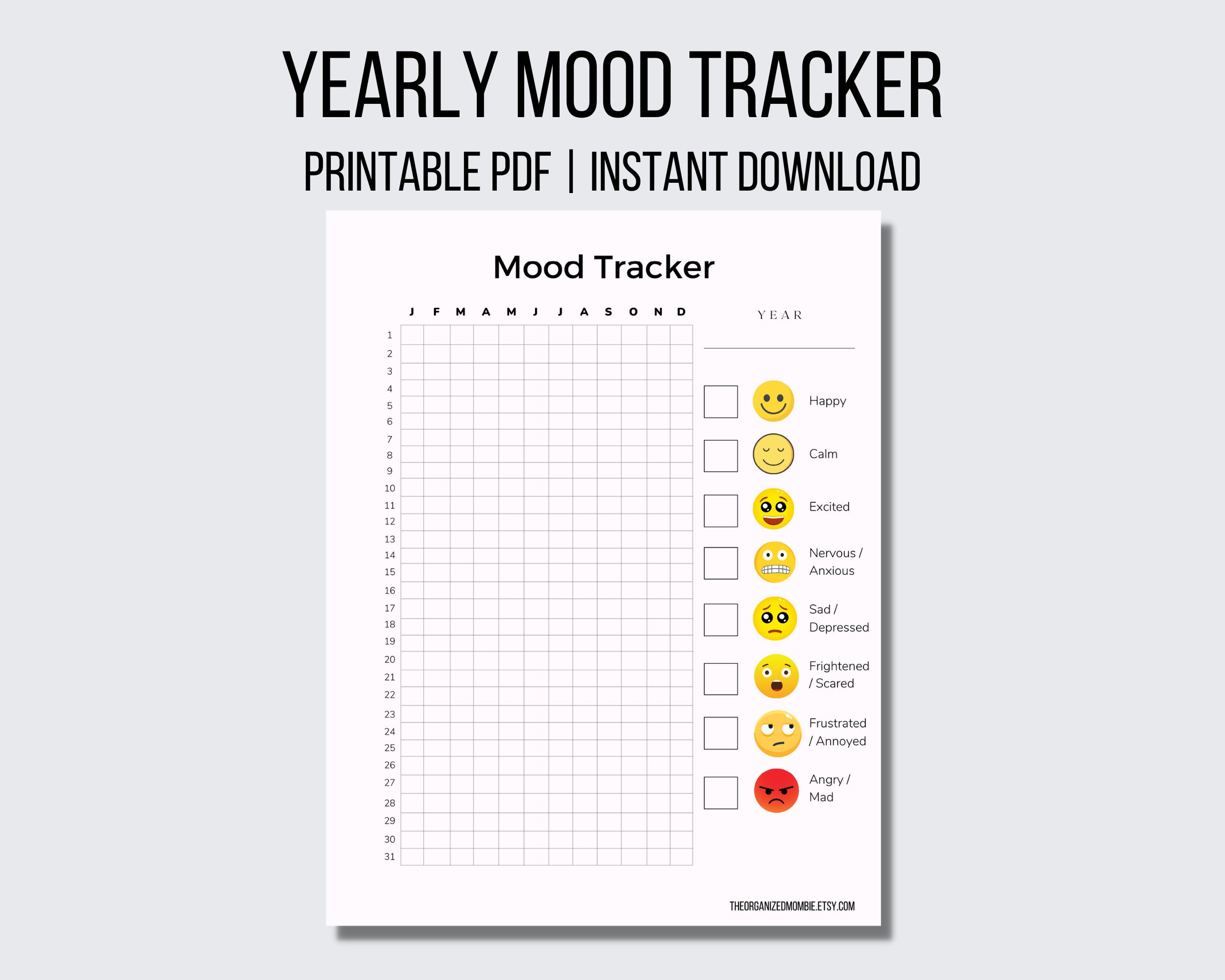 Mood Tracker Printable Emotions Tracker Feelings Chart Depression ...