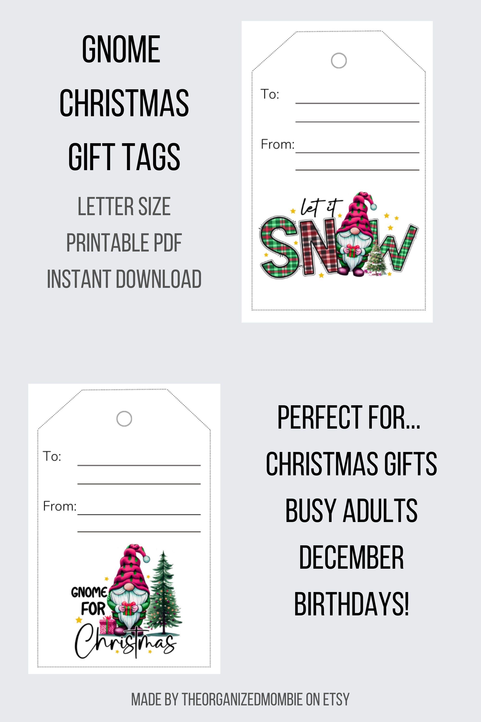 Printable Gnome Christmas Gift Tags Holiday Gift Tag Christmas Gnome ...