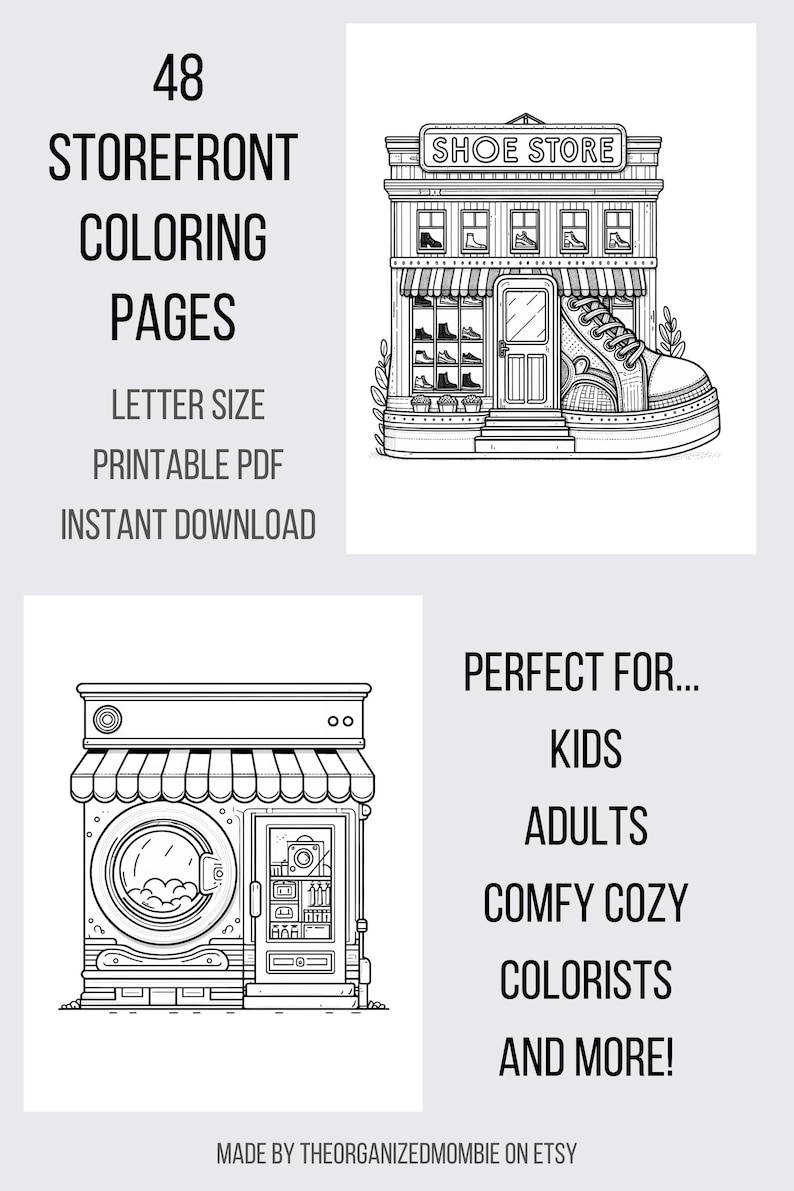 48 Storefront Coloring Pages for Kids and Adults Relaxing Art Therapy ...