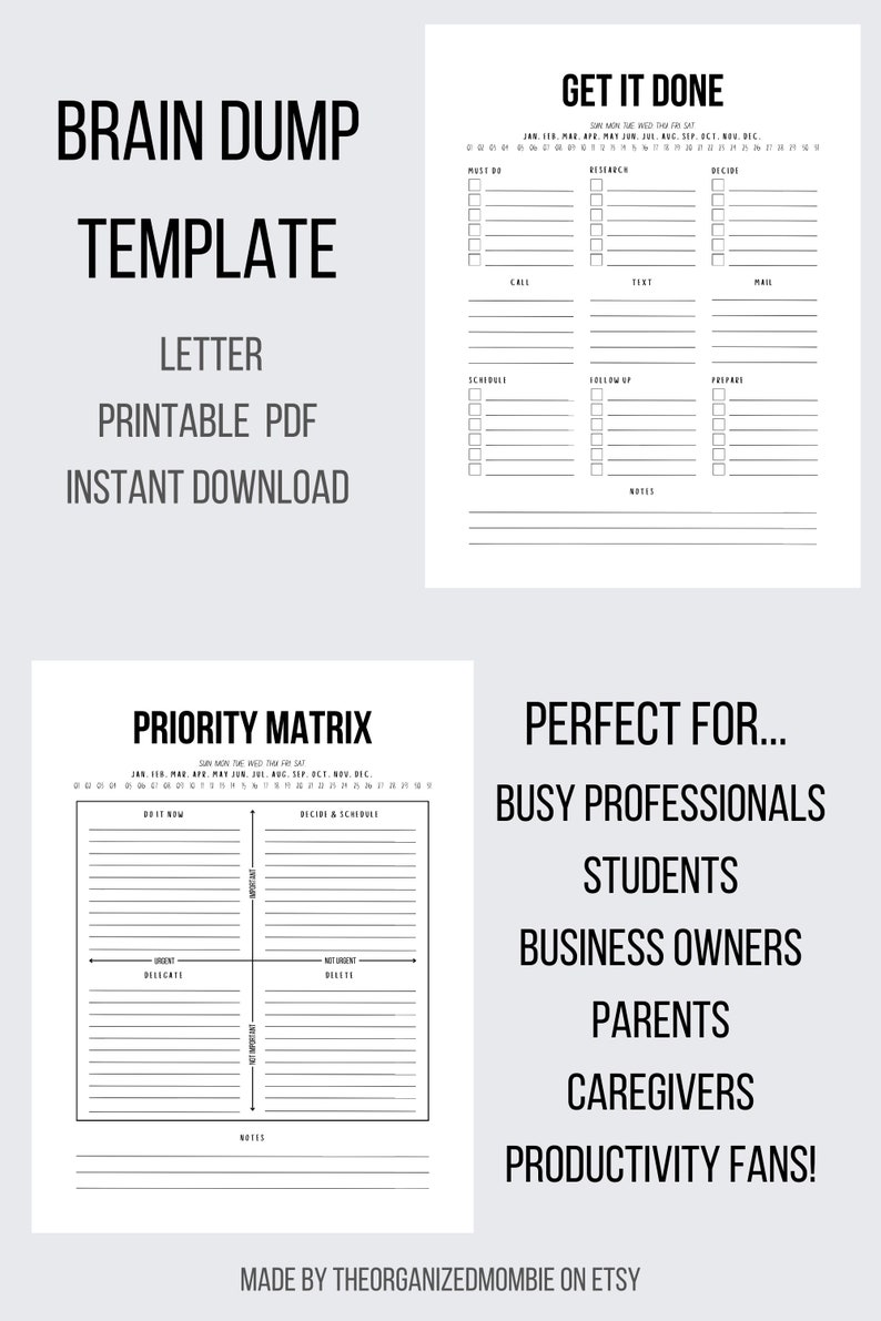Brain Dump Template Brain Dump Printable Adhd Brain Dump Productivity ...