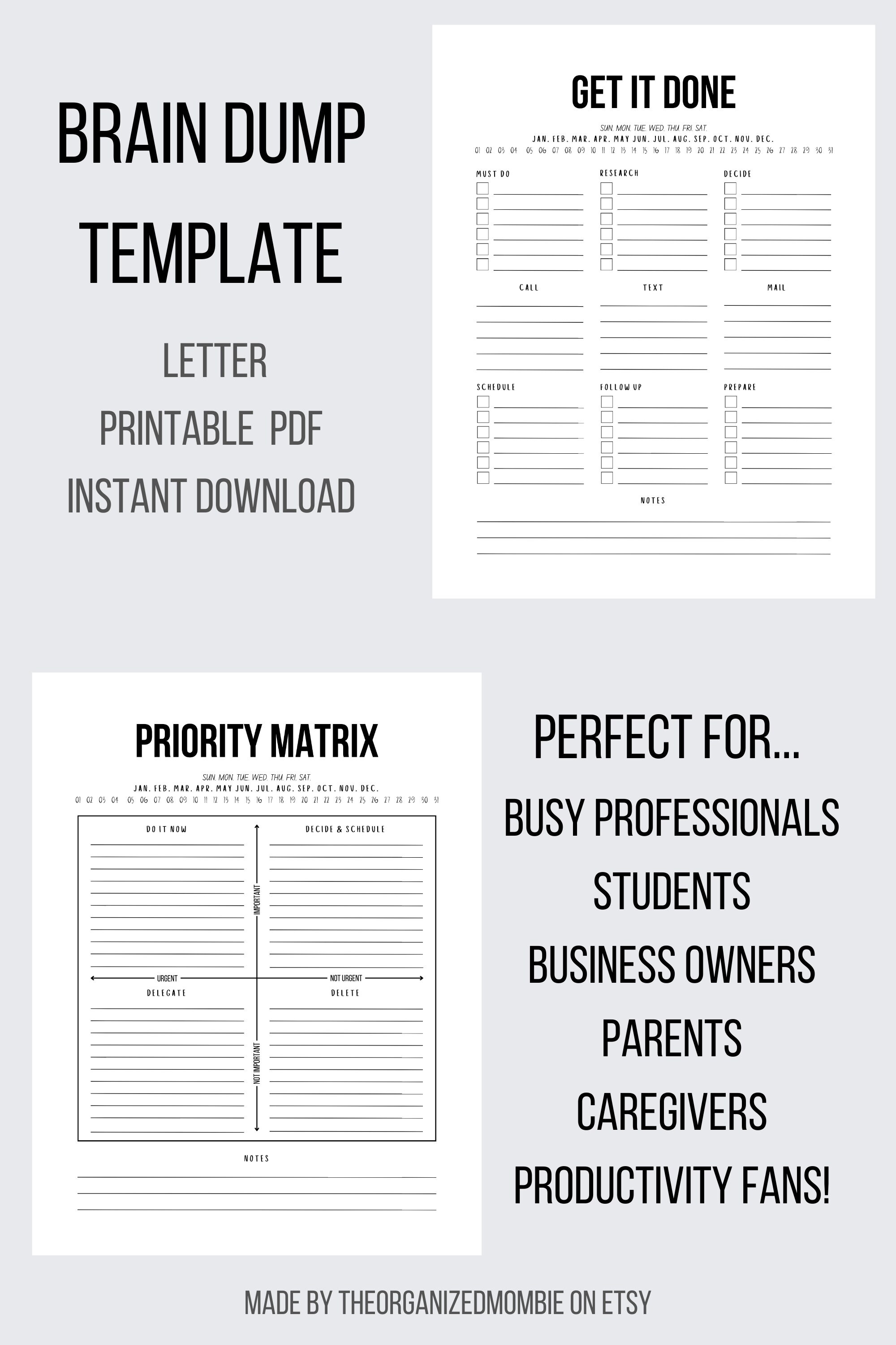 Brain Dump Template Brain Dump Printable Adhd Brain Dump Productivity ...