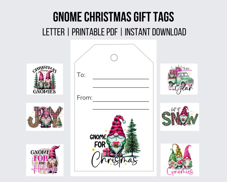 Printable Gnome Christmas Gift Tags Holiday Gift Tag Christmas Gnome ...
