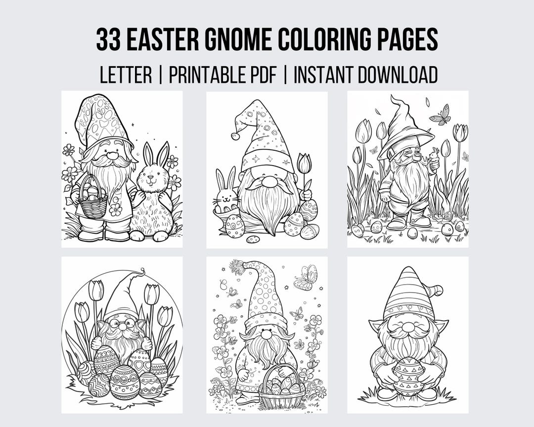 Printable Easter Gnome Coloring Pages Kids Easter Gift Birthday Party ...