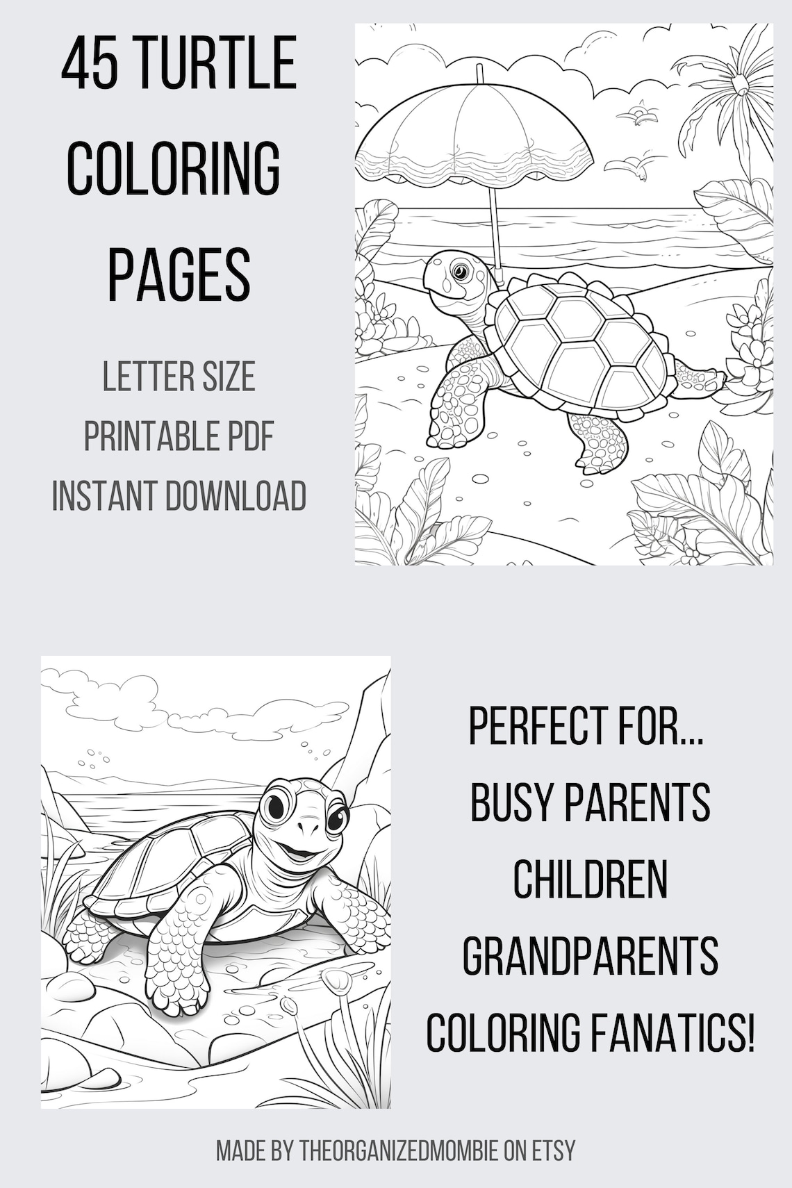 45 Turtle Coloring Pages Instant Download Sea Turtles Coloring Pages ...