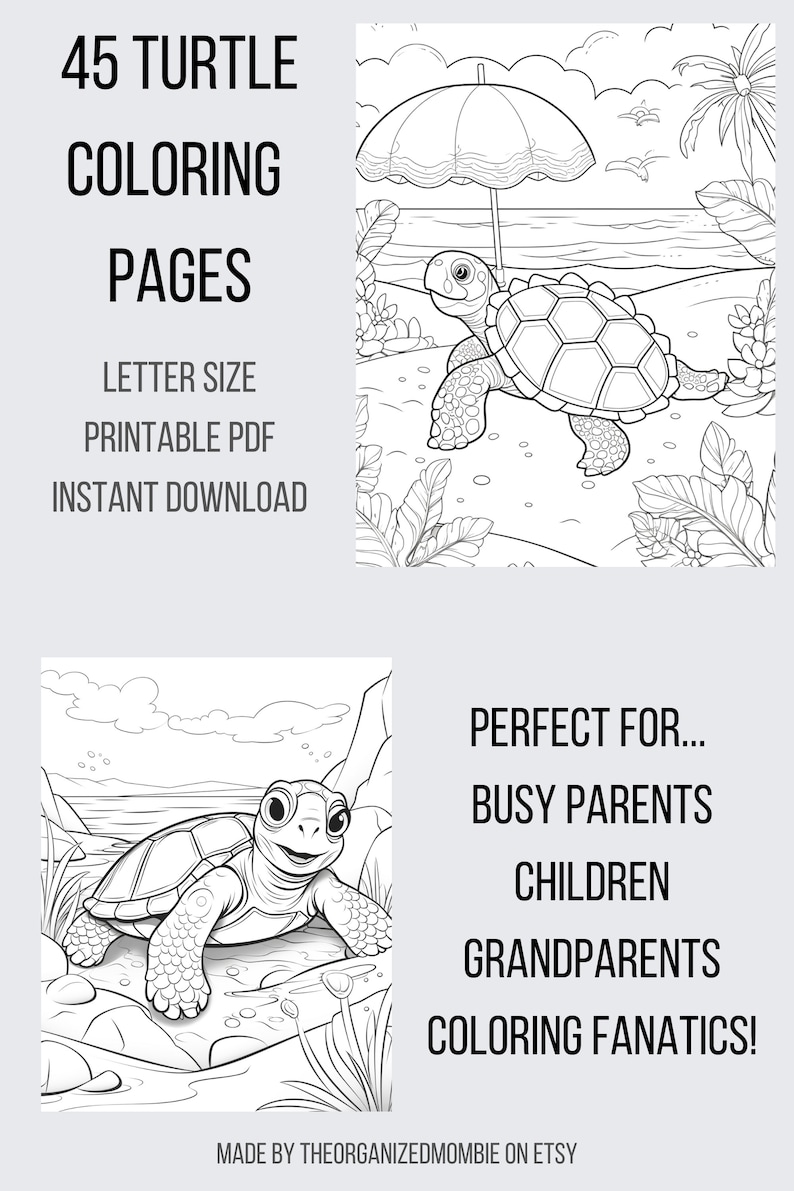 45 Turtle Coloring Pages Instant Download Sea Turtles Coloring Pages ...