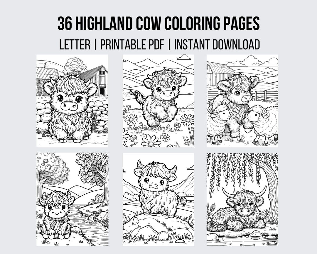Highland Cow Coloring Page Farm Animal Printable Adult Coloring Sheet ...