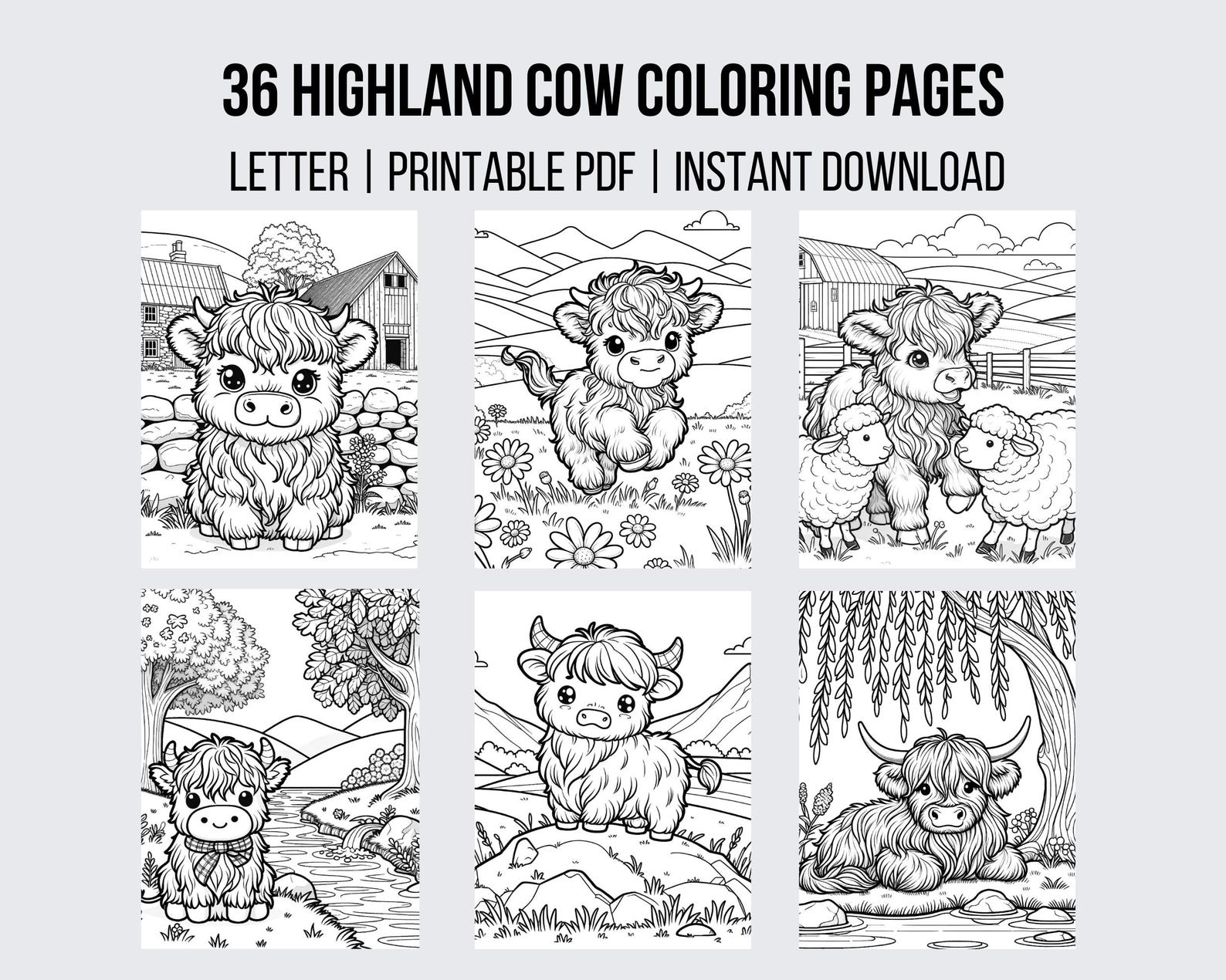 Highland Cow Coloring Page Farm Animal Printable Adult Coloring Sheet ...
