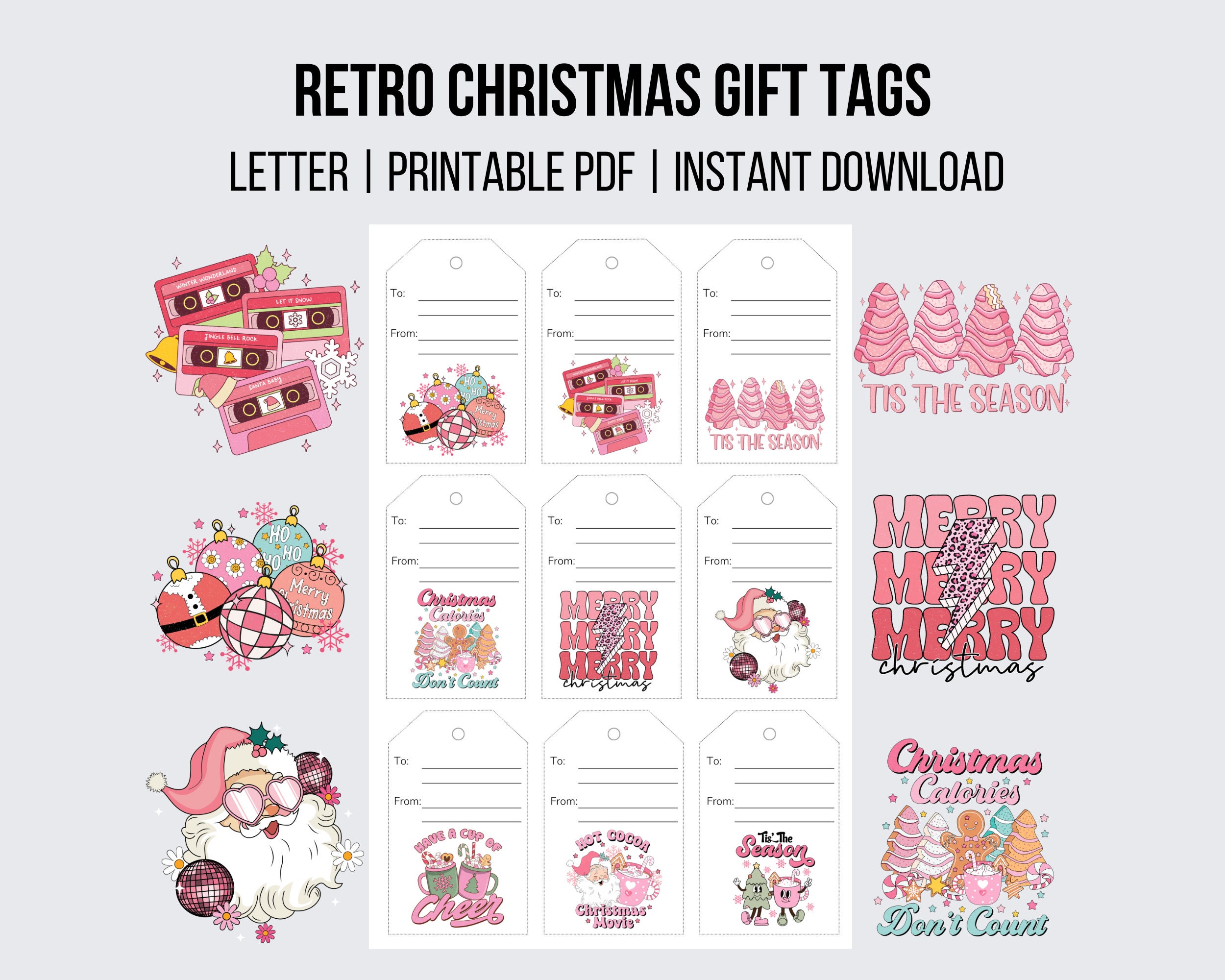 Retro Holiday Gift Tags Christmas Favor Tags Gift Tag Printable ...