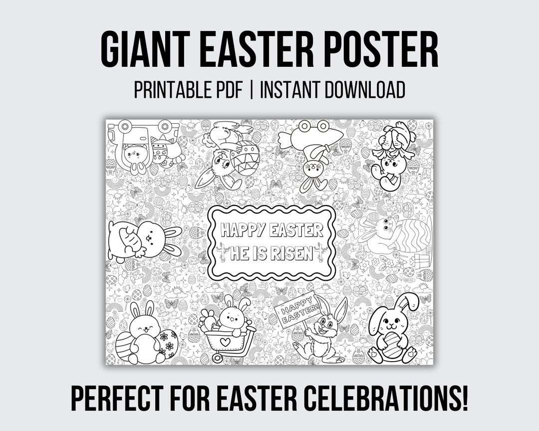 Giant Easter Poster for Kids Bunny Color Egg Sheet Party Decor Sunday ...
