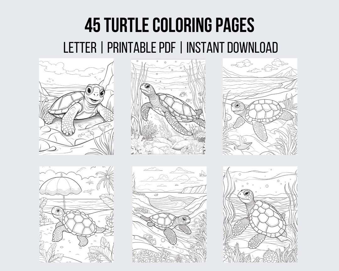 45 Turtle Coloring Pages Instant Download Sea Turtles Coloring Pages ...