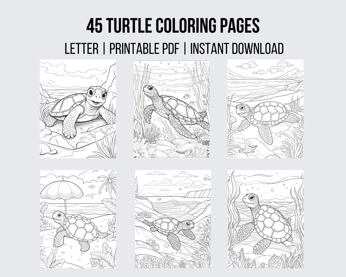 45 Turtle Coloring Pages Instant Download Sea Turtles Coloring Pages ...