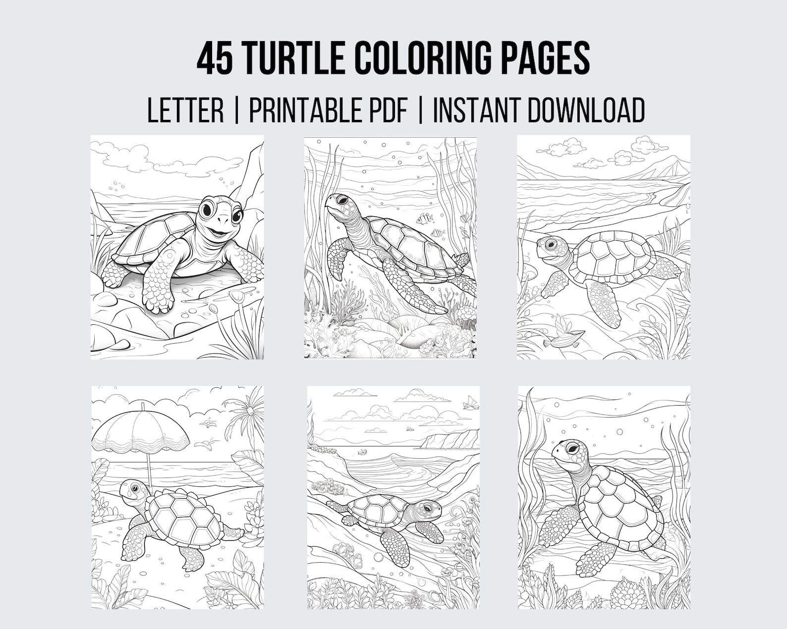 45 Turtle Coloring Pages Instant Download Sea Turtles Coloring Pages ...