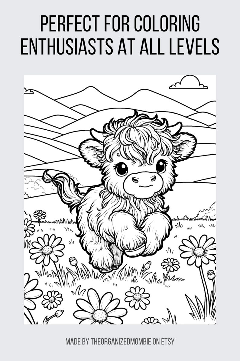 Highland Cow Coloring Page Farm Animal Printable Adult Coloring Sheet ...