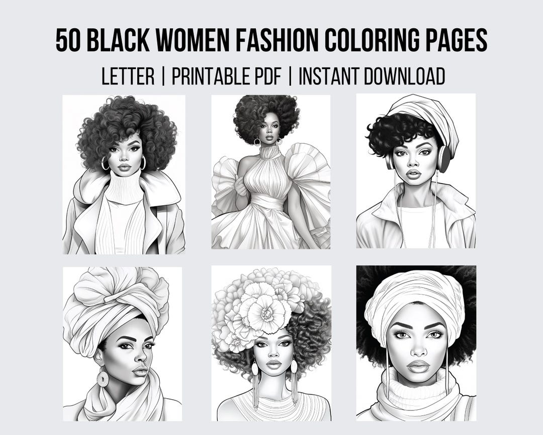 50 Black Women Coloring Pages Instant Download Fashion Coloring Book ...