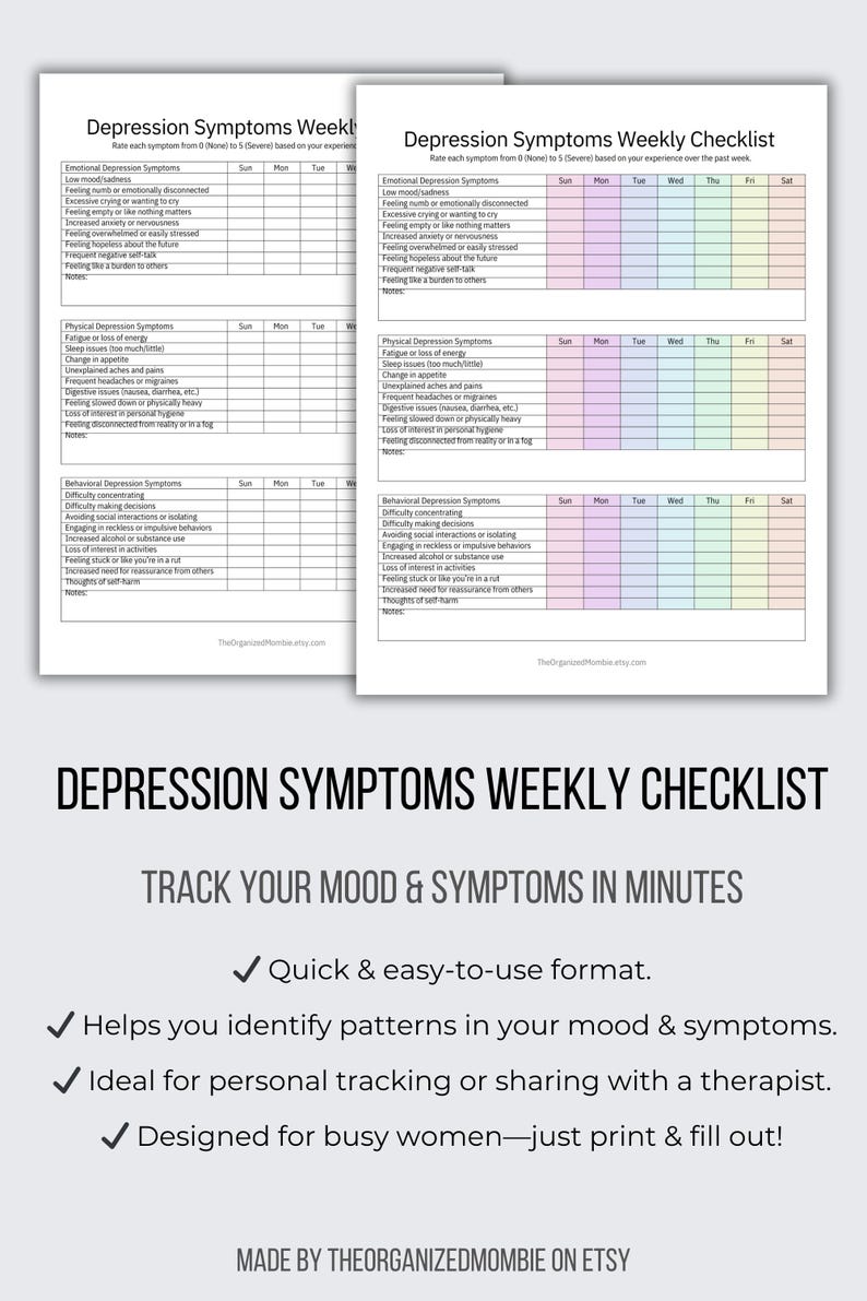 Personalized Depression Symptom Checklist Printable Mood Tracker for ...