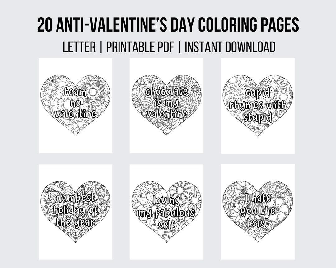 20 Anti-valentine's Day Coloring Pages Adult Coloring Book Curse Words ...