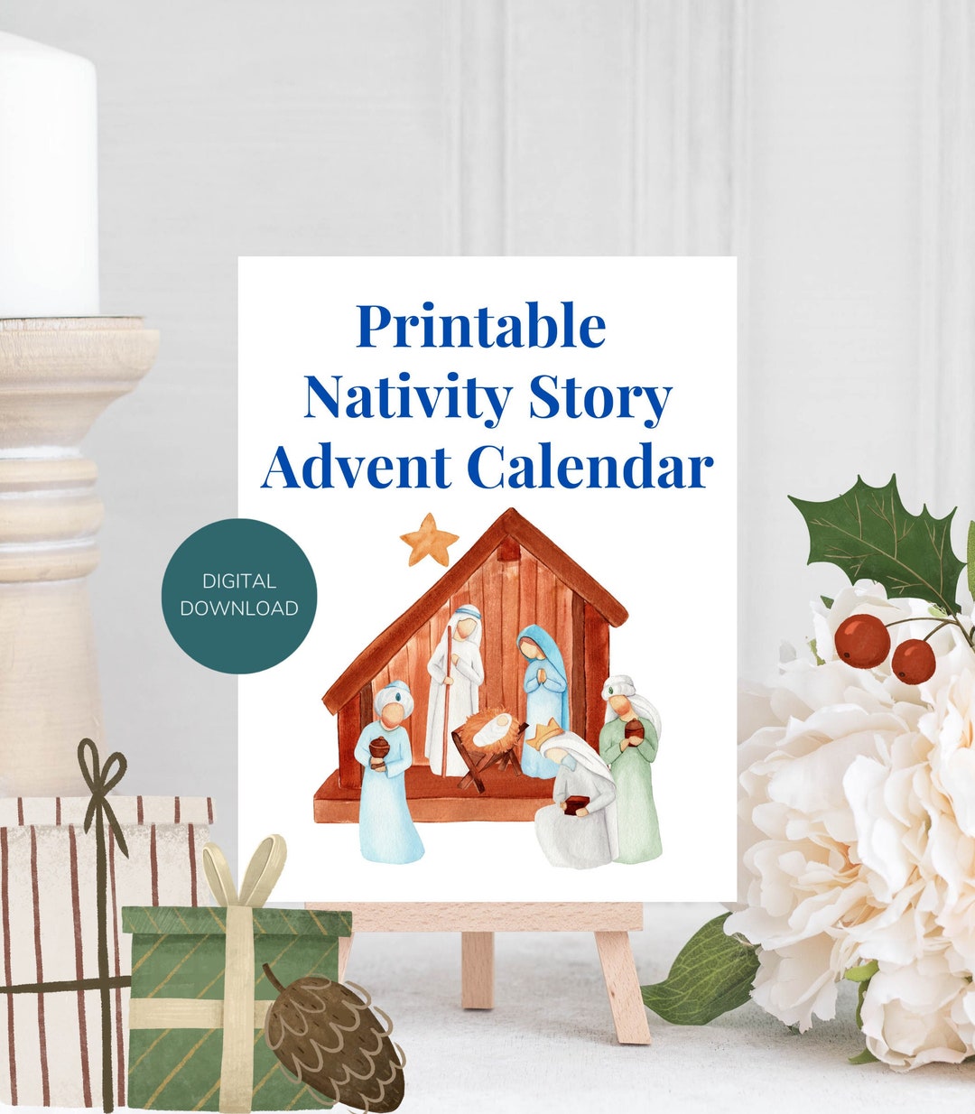 Advent Calendar Nativity Story Printable Instant Download Jesus is King ...