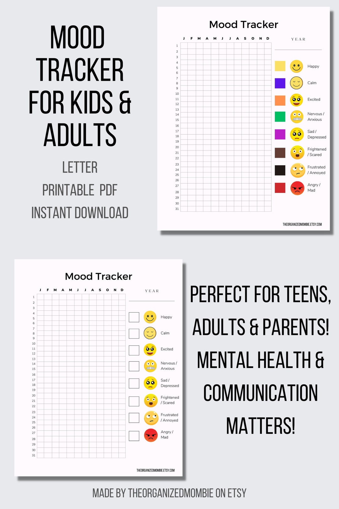 Mood Tracker Printable Emotions Tracker Feelings Chart - Etsy