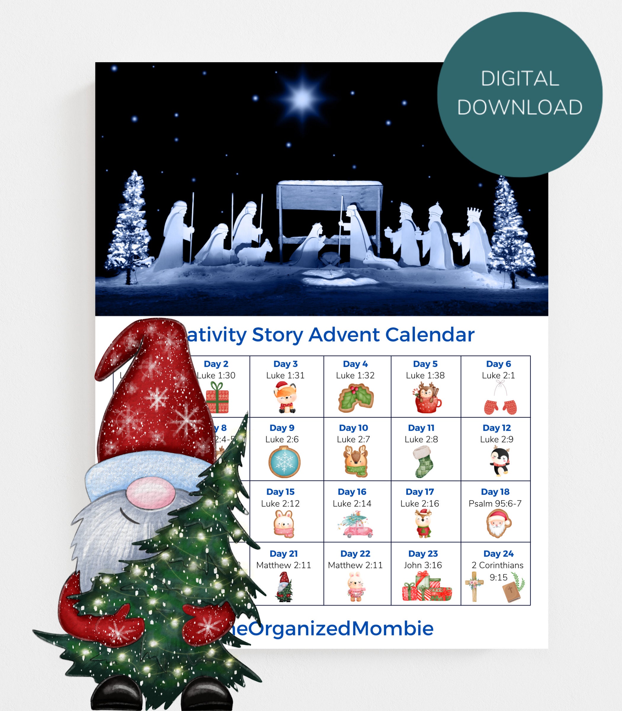 Advent Calendar Nativity Story Printable Instant Download Jesus is King ...