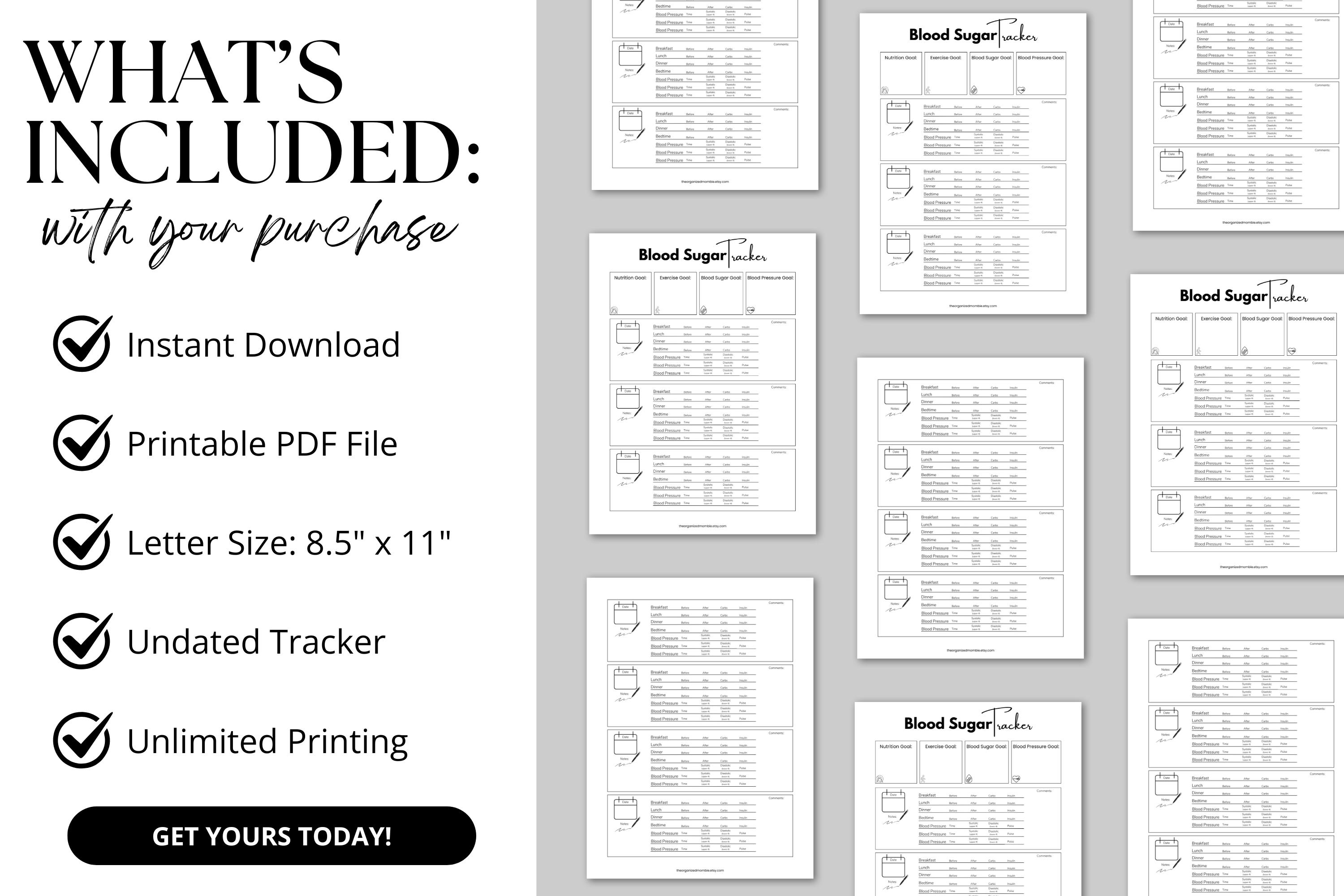 Printable Blood Sugar Tracker Instant Download Weekly Blood Glucose ...