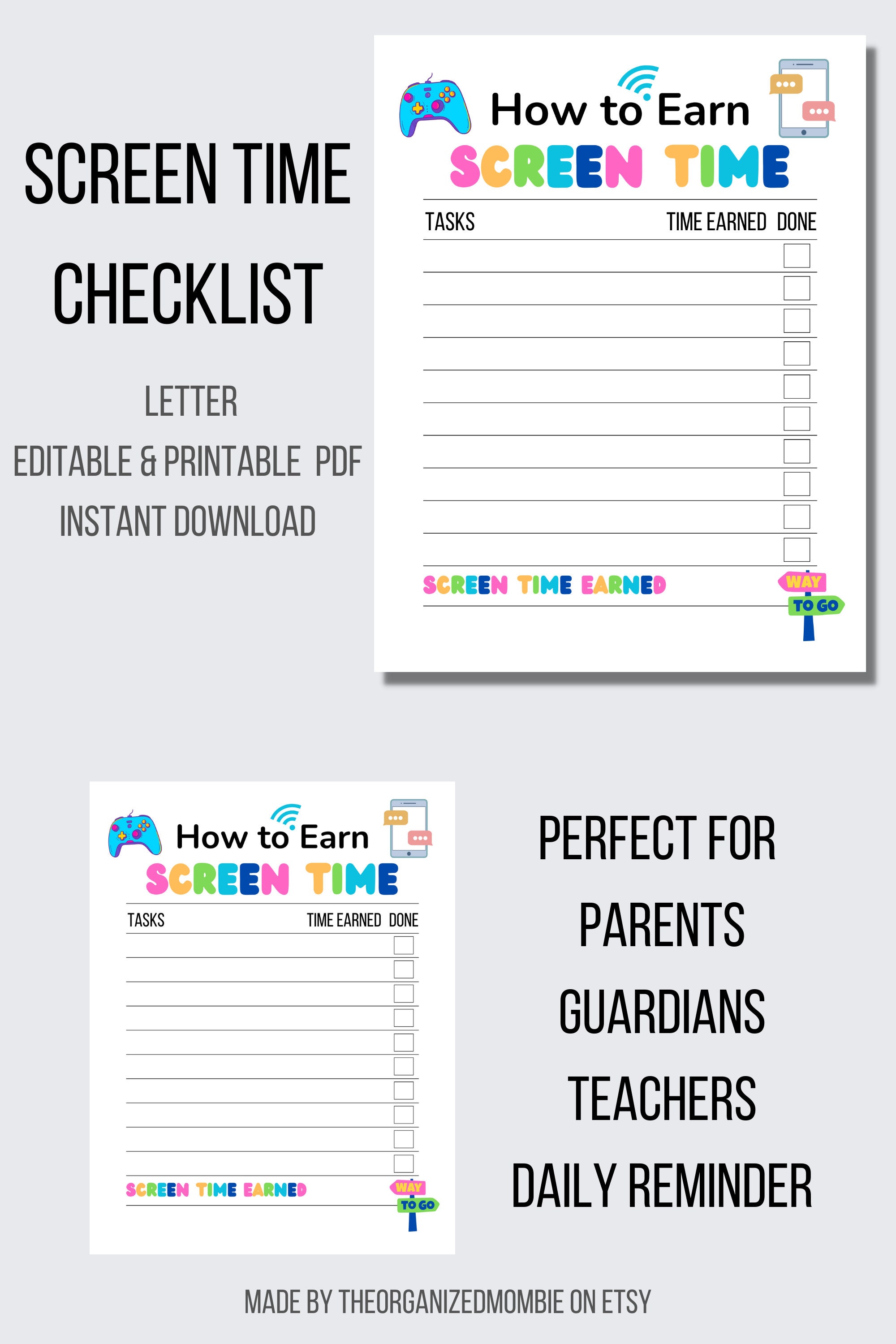 Screentime Checklist Screen Time Tracker Screen Time Chart Daily ...
