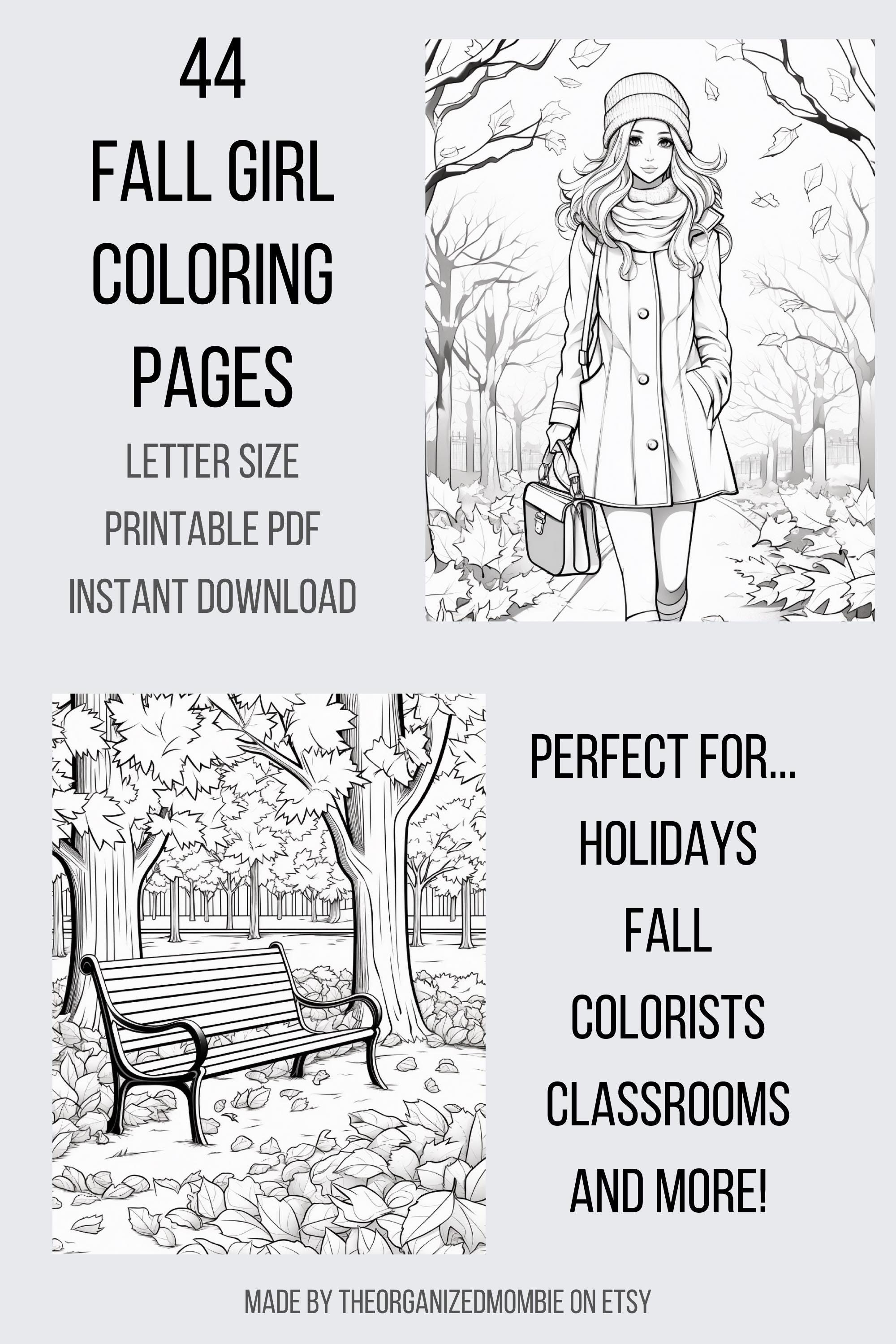 44 Fall Girl Coloring Pages Instant Download Autumn Girl Coloring Pages ...