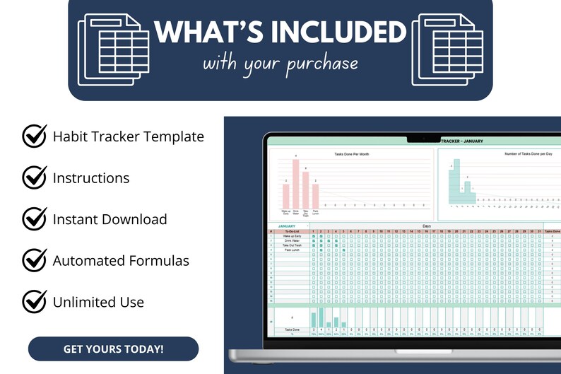Daily Habit Tracker Spreadsheet Google Sheets Template Weekly Habit ...