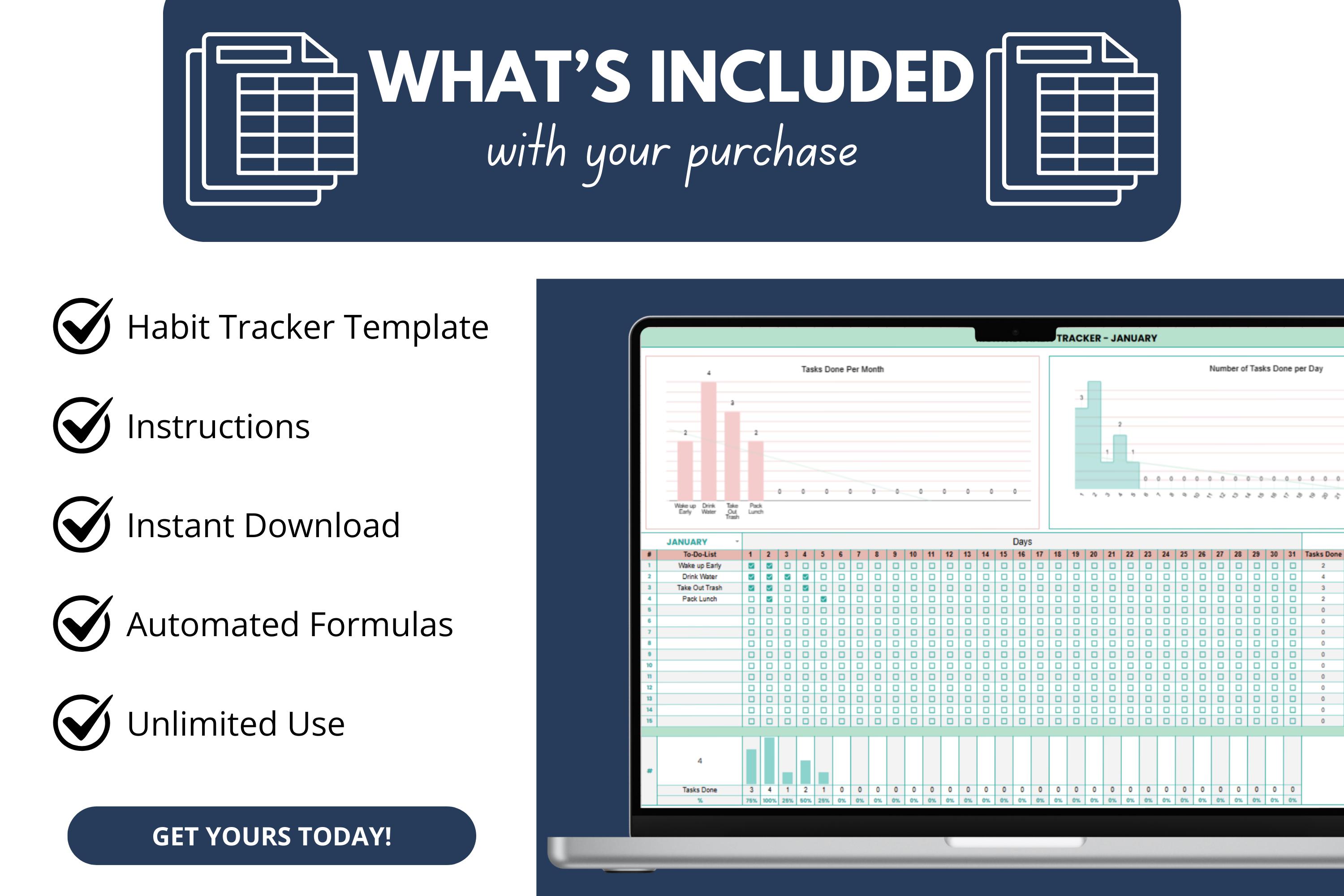 Daily Habit Tracker Spreadsheet Google Sheets Template Weekly Habit ...