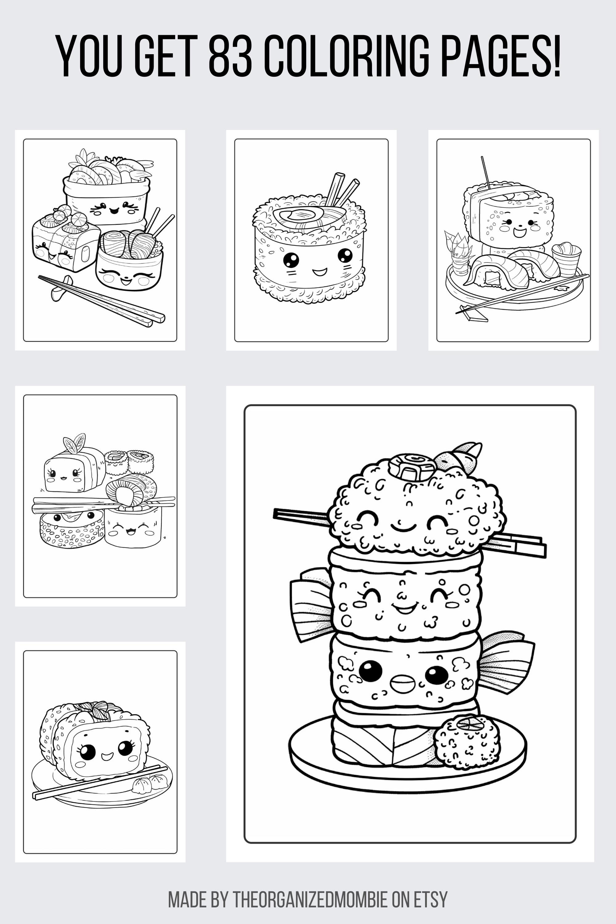 83 Sushi Coloring Pages Instant Download Kawaii Food Coloring Pages ...