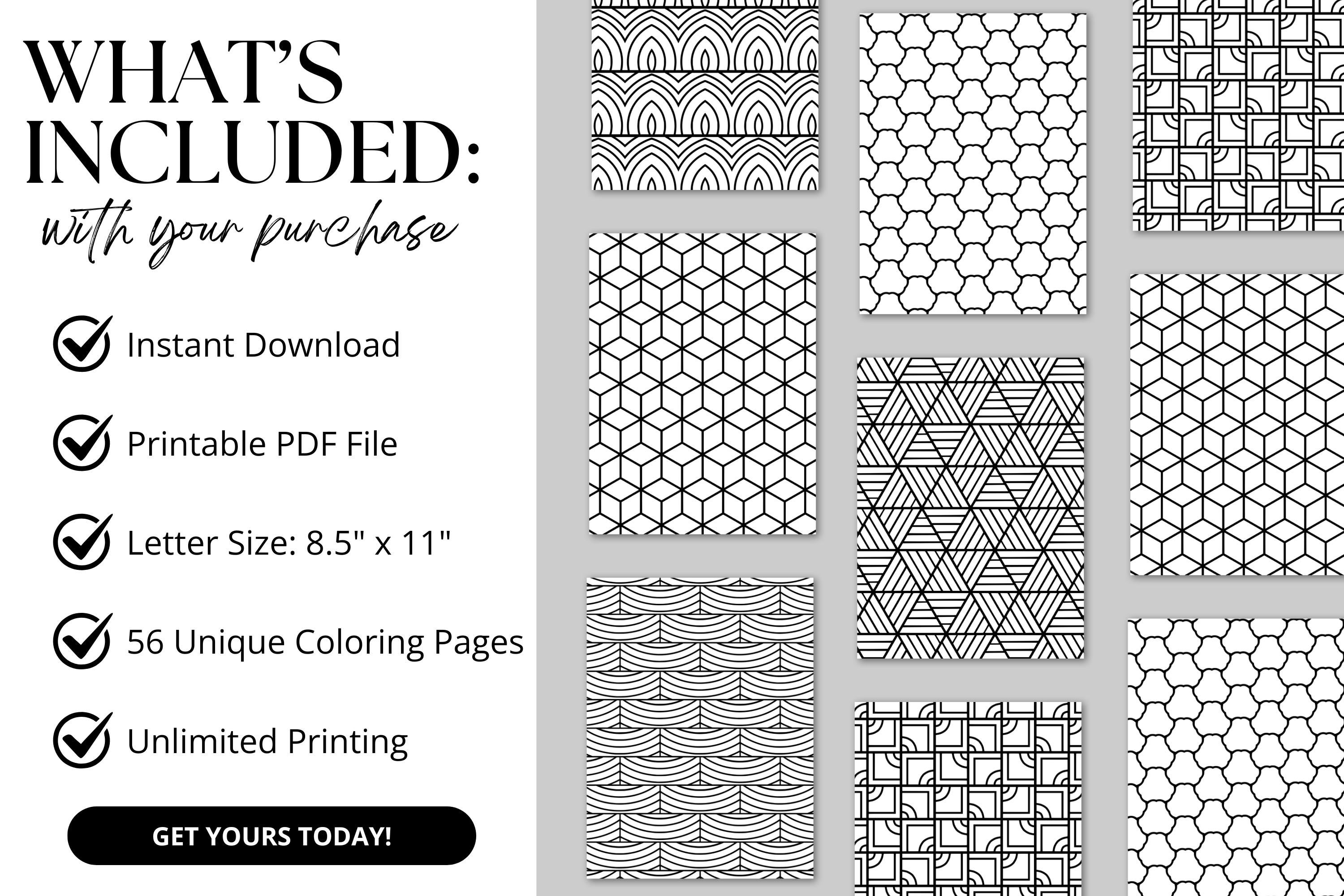 56 Geometric Coloring Pages Instant Download Mindful Coloring Relaxing ...