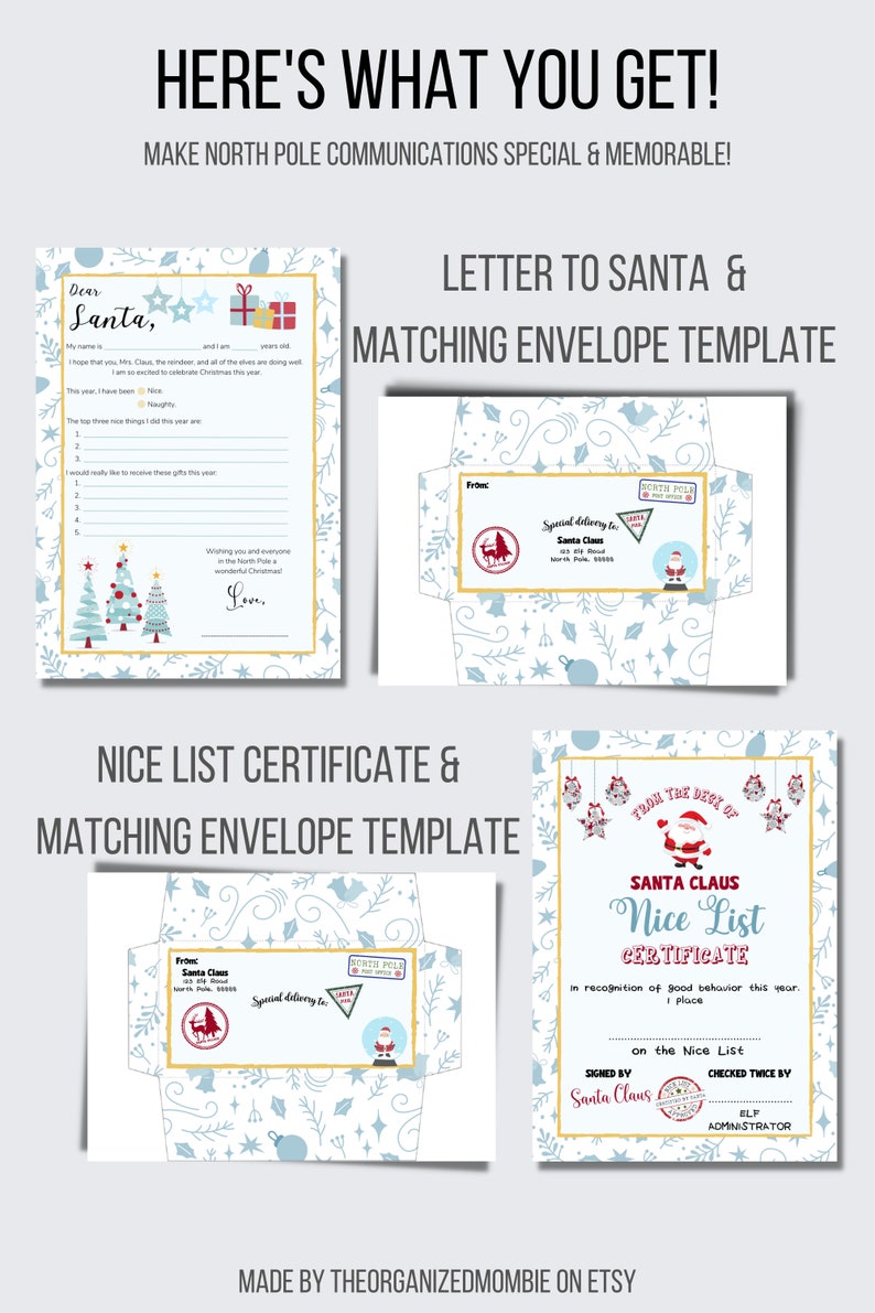 Letter to Santa Printable Instant Download Nice List Certificate Santa ...