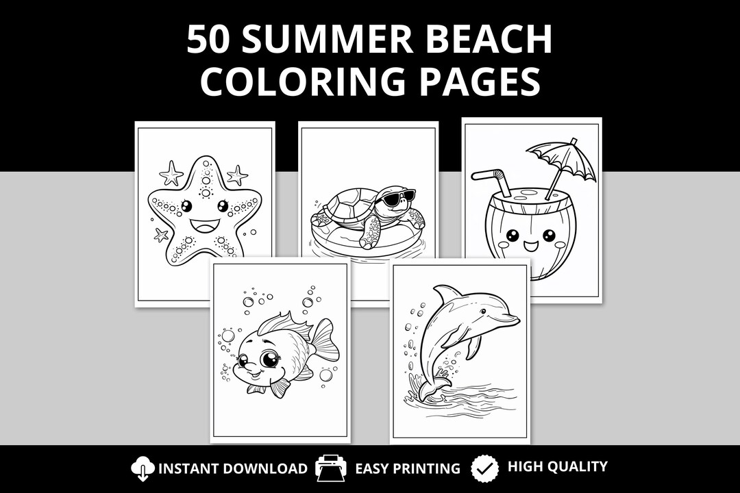 Beach Coloring Pages Summer Activities for Kids Coastal Design Ocean ...