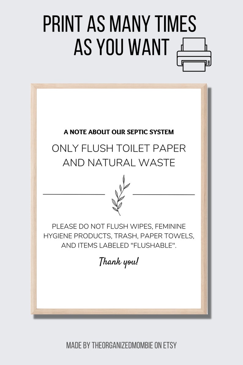 Flush Only Toilet Paper and Natural Waste Printable Sign Modern Elegant ...
